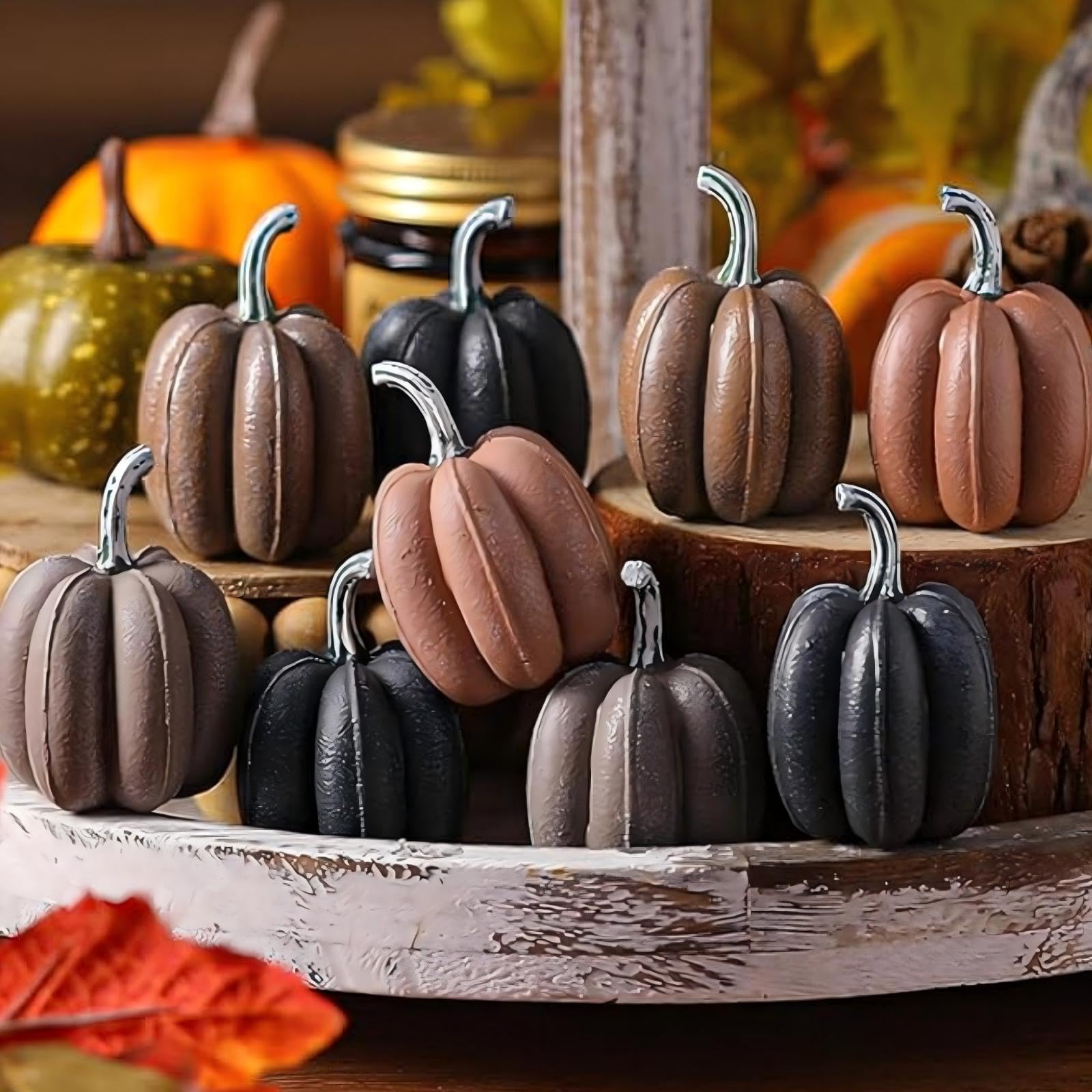 Geelin 12 Pcs Neutral Rustic Fall Pumpkin Decor Resin Pumpkins for ...