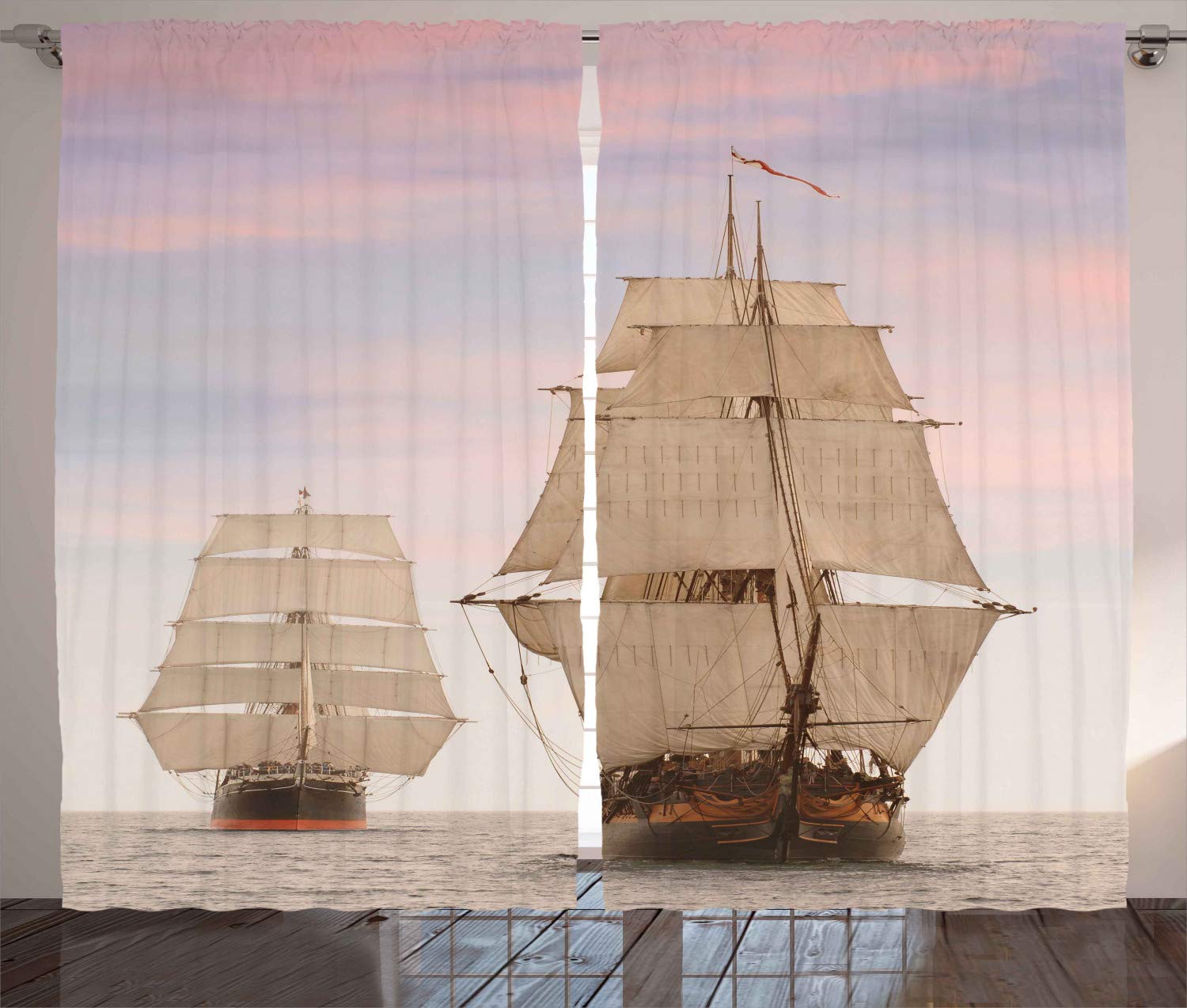 Amazon.com: Ambesonne Ocean Curtains, Sailboat Gaff Top Sail Tall ...