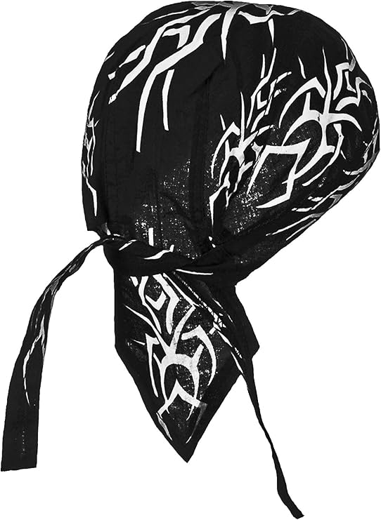 Black Doo Rag with White Tribal Bandana Headwrap Motorcycle Biker Skull ...