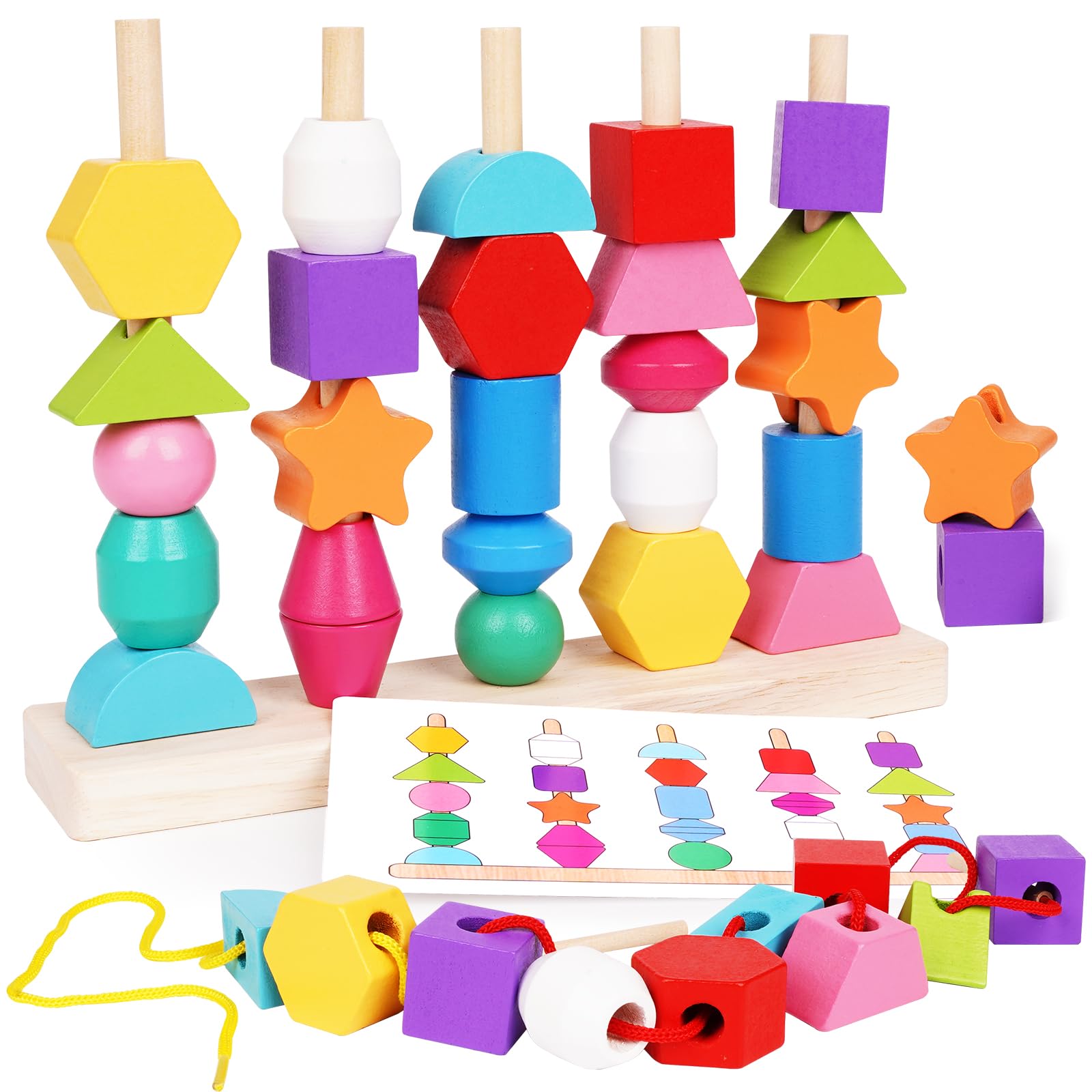 Mua Wooden Matching Shapes Colors Sorter Stacking Toy & Lacing Beads ...