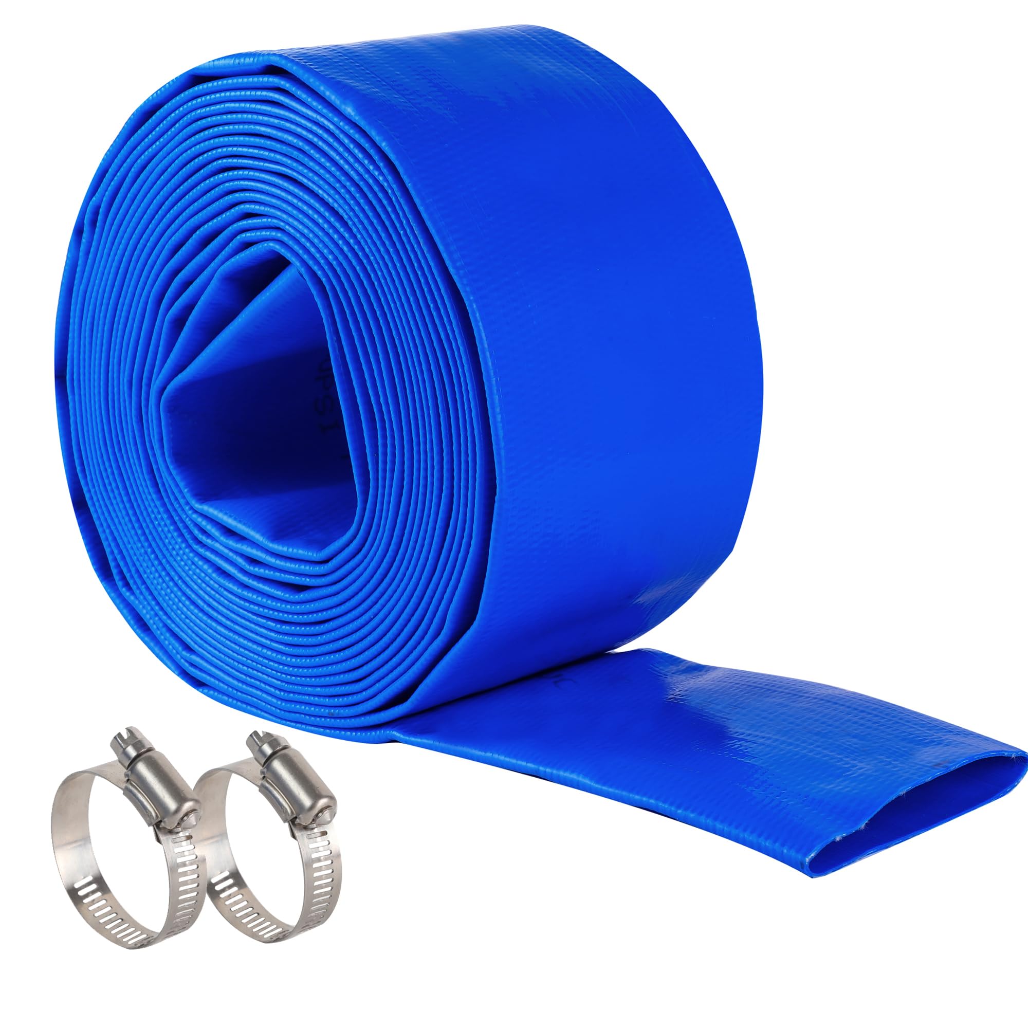 Geowaky 3" x 50 FT Pool Backwash Hose, Blue Heavy Duty Reinforced PVC Lay Flat Water Discharge ...