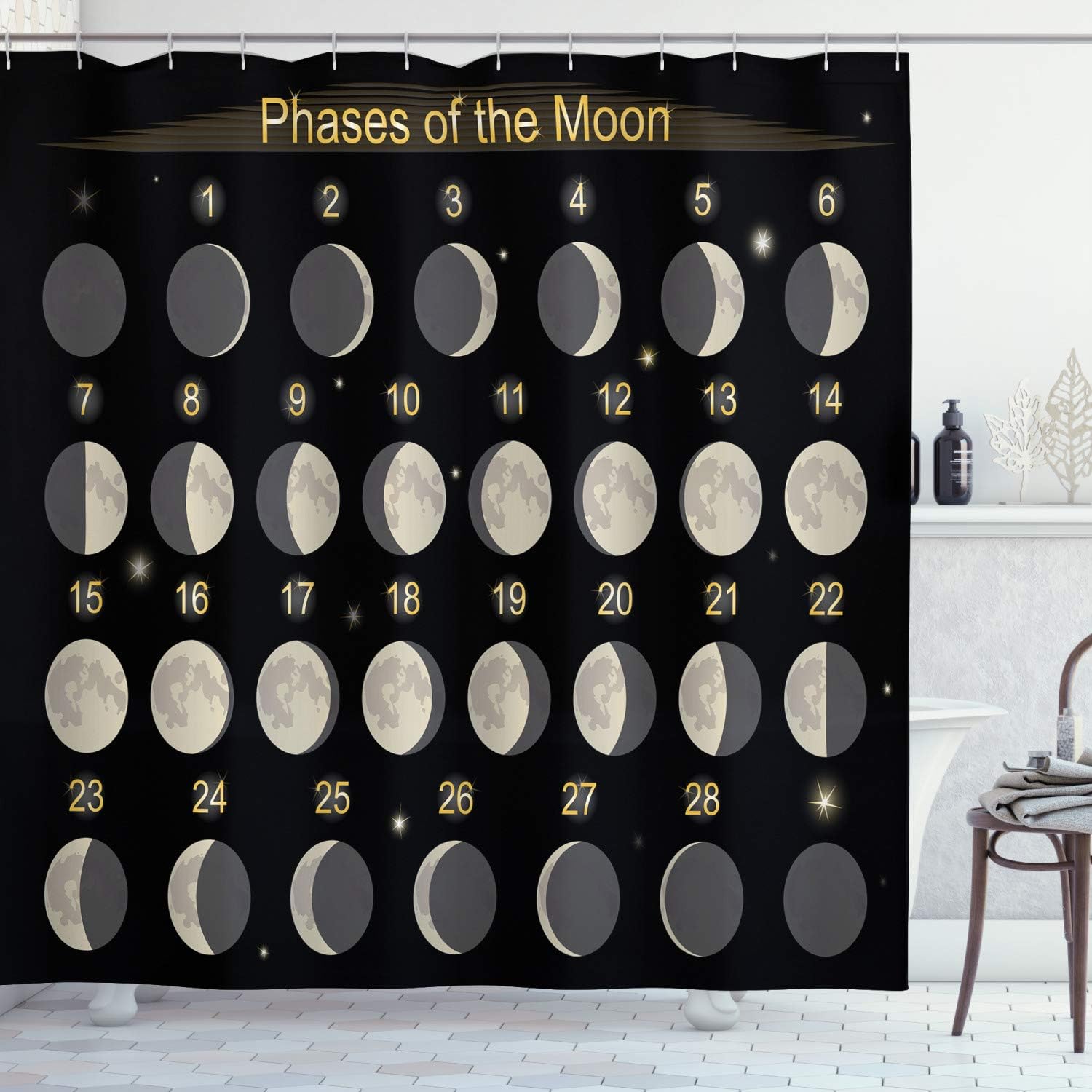 Amazon.com: Lunarable Moon Phases Shower Curtain, Set Phases of Moon 30 ...