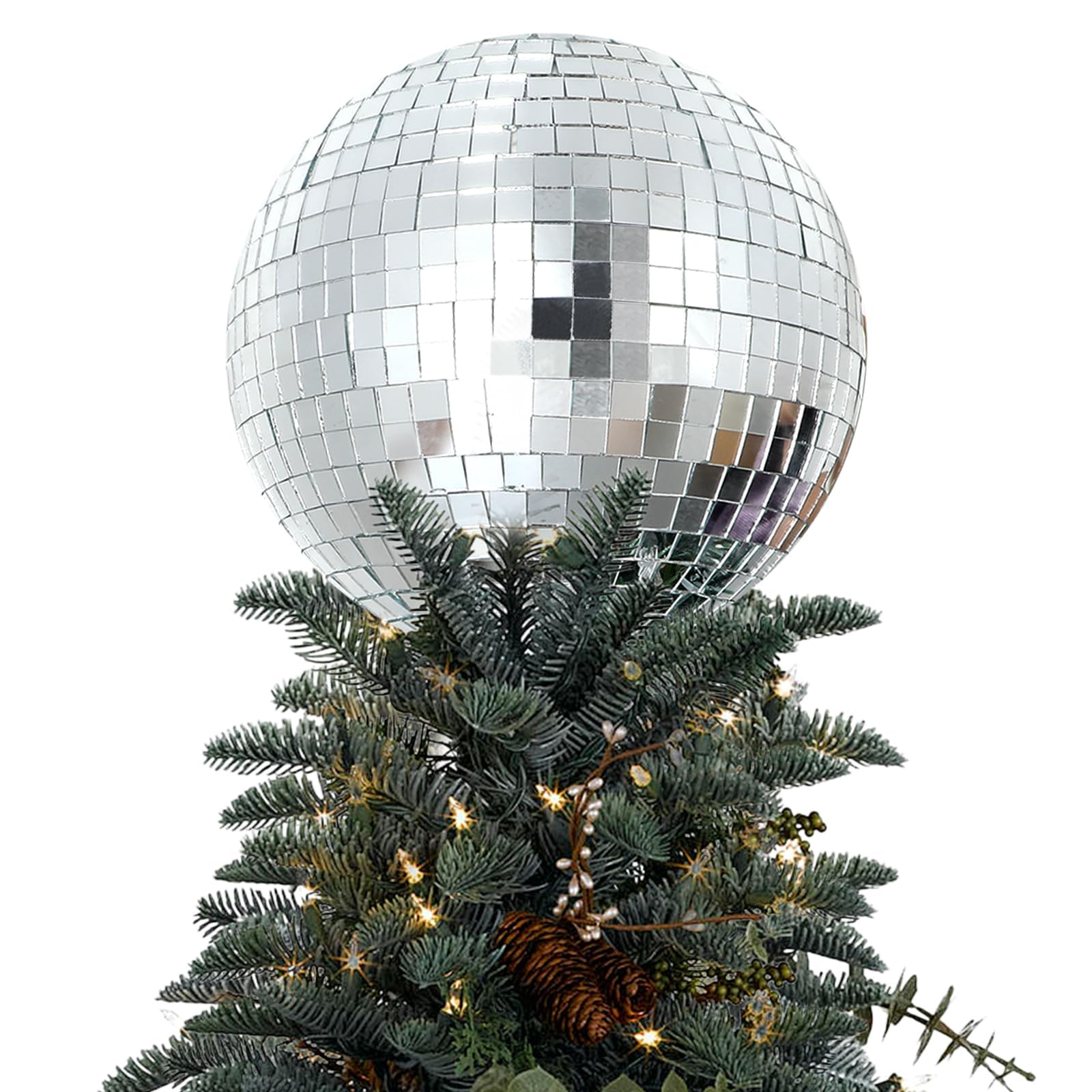 8'' Disco Ball Christmas Tree Topper Disco Mirror Ball 3D Hollow Sliver ...