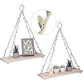 Rustic Set of 2 Wooden Floating Shelves with String – Farmhouse Hanging ...