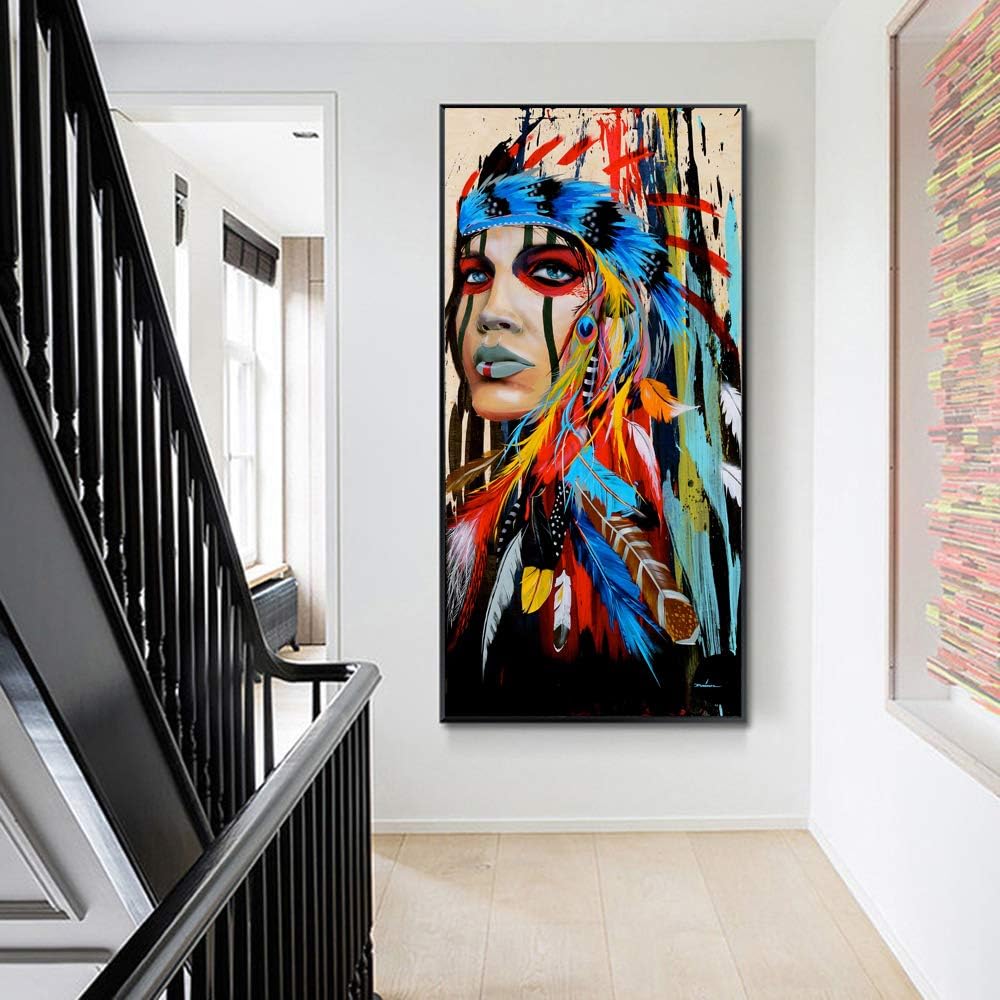 Native American Indian Girl Wall Art Canvas Painting Women Chief with ...