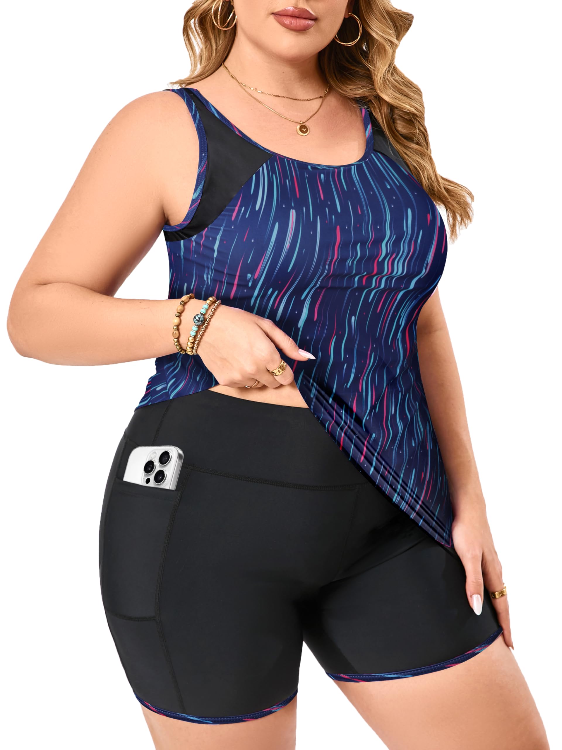 SOTHEA 2 Pieces Plus Size Bathing Suits U Neck Tankini Swimsuits for ...