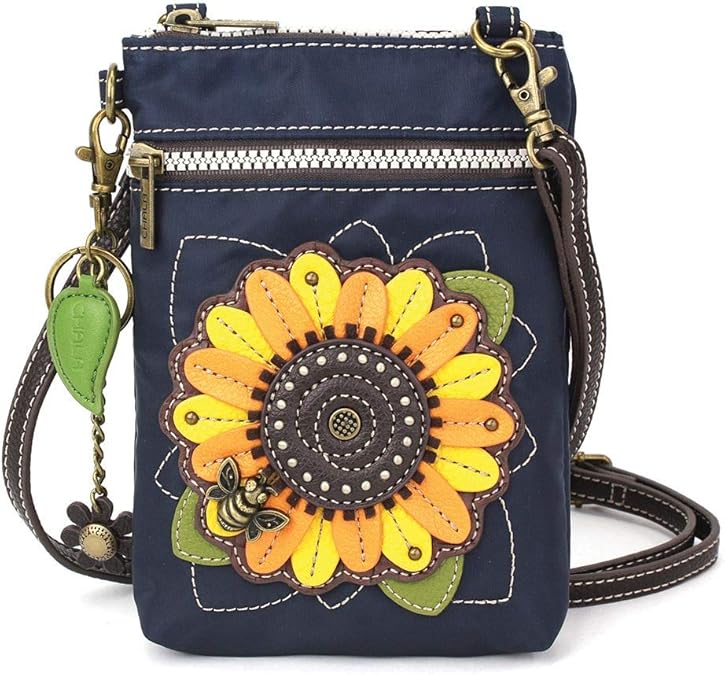Chala Sunflower Collection RFID Nylon Cross Body Bag (Navy 6.25 x 8 ...