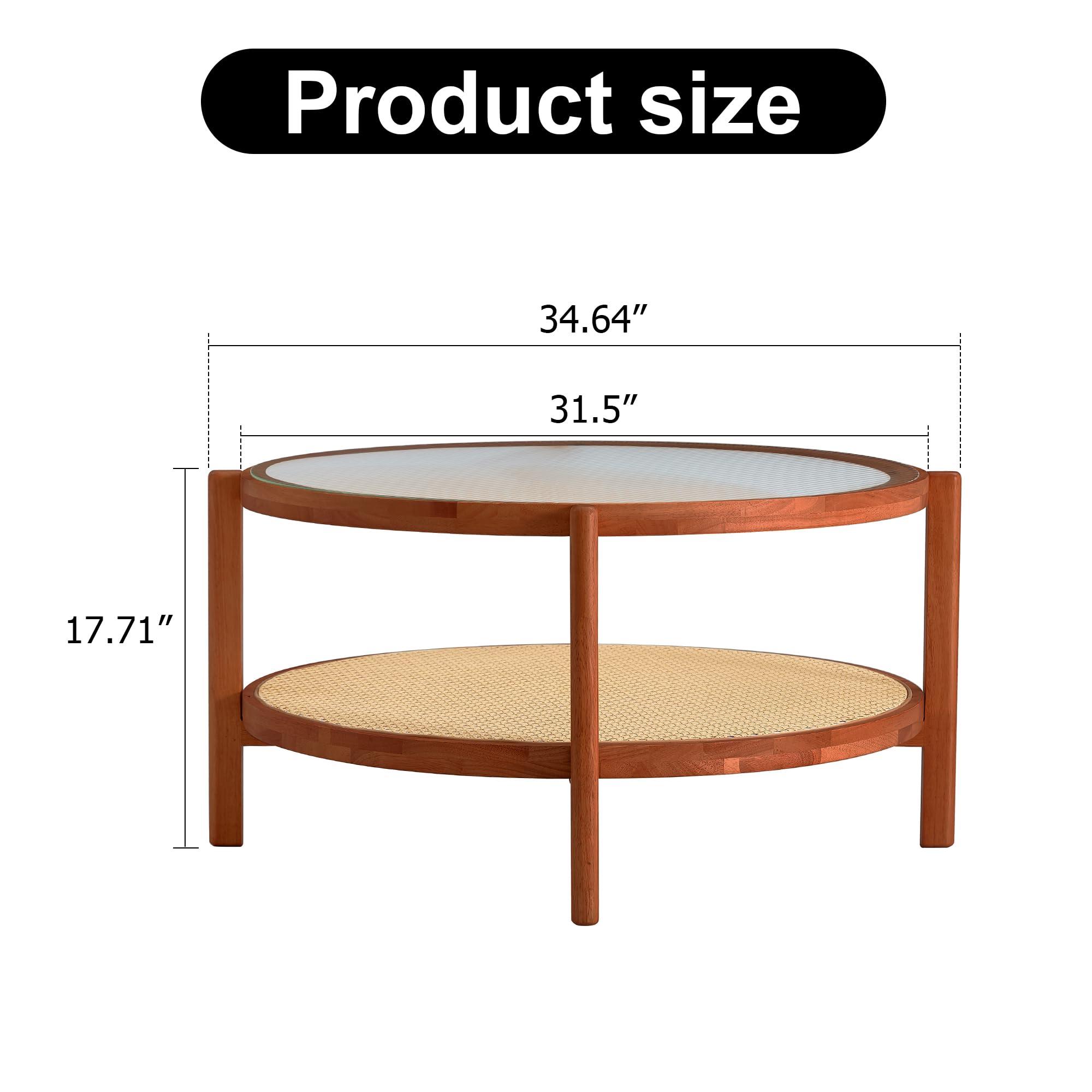 RUNNA Modern Simple Circular Double-Layer Solid Wood Tea Table Rattan ...