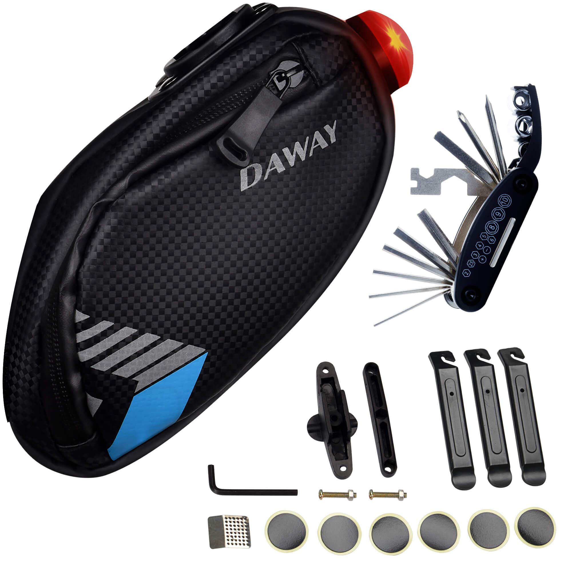 DAWAY A36 Bike Repair Kit with Taillight - Waterproof Bicycle Saddle ...