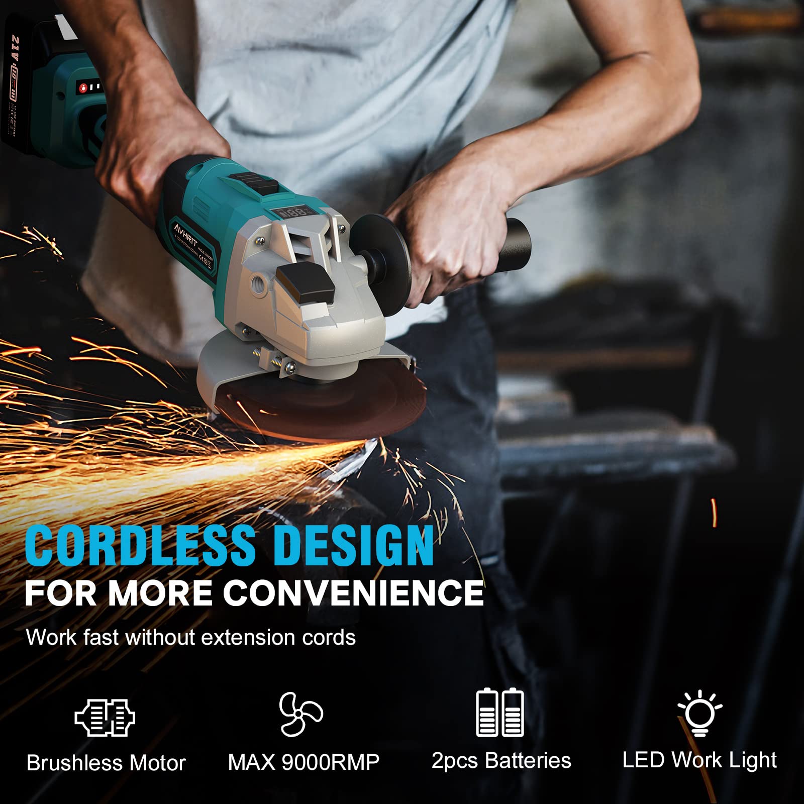 Mua Avhrit Cordless Angle Grinder 2X4.0AH Batteries, 21V Power Angle ...