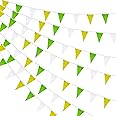 Amazon.com: 100 Feet Yellow Green & White Pennant Banner Flags String ...