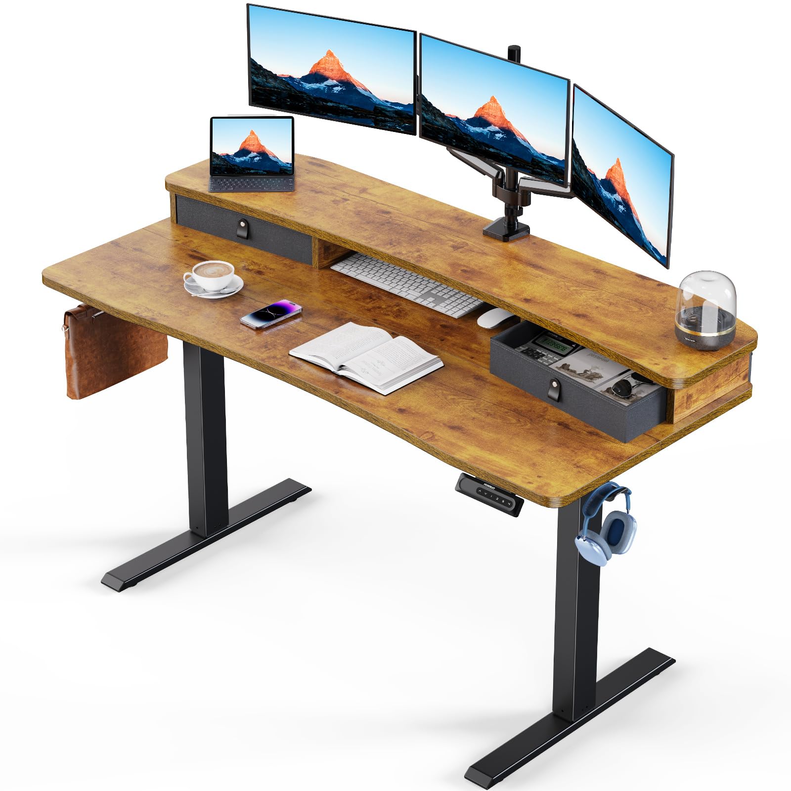 HUANUO 55? x 26? Electric Standing Desk with 2 Drawers, C-Clamp Mount ...