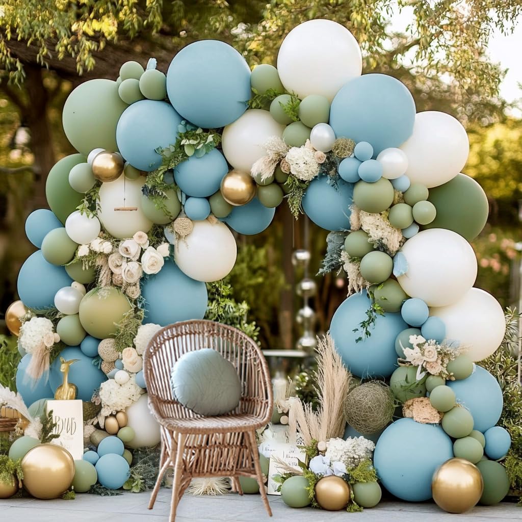 Blue Green White Balloon Garland Double Stuffed Dusty Green Slate Blue Balloon Arch Kit Pastel ...