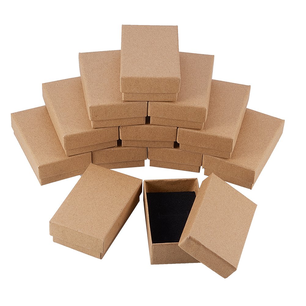 NBEADS 24 Pcs Small Kraft Brown Cardboard Boxes Jewelry Box With Lids 