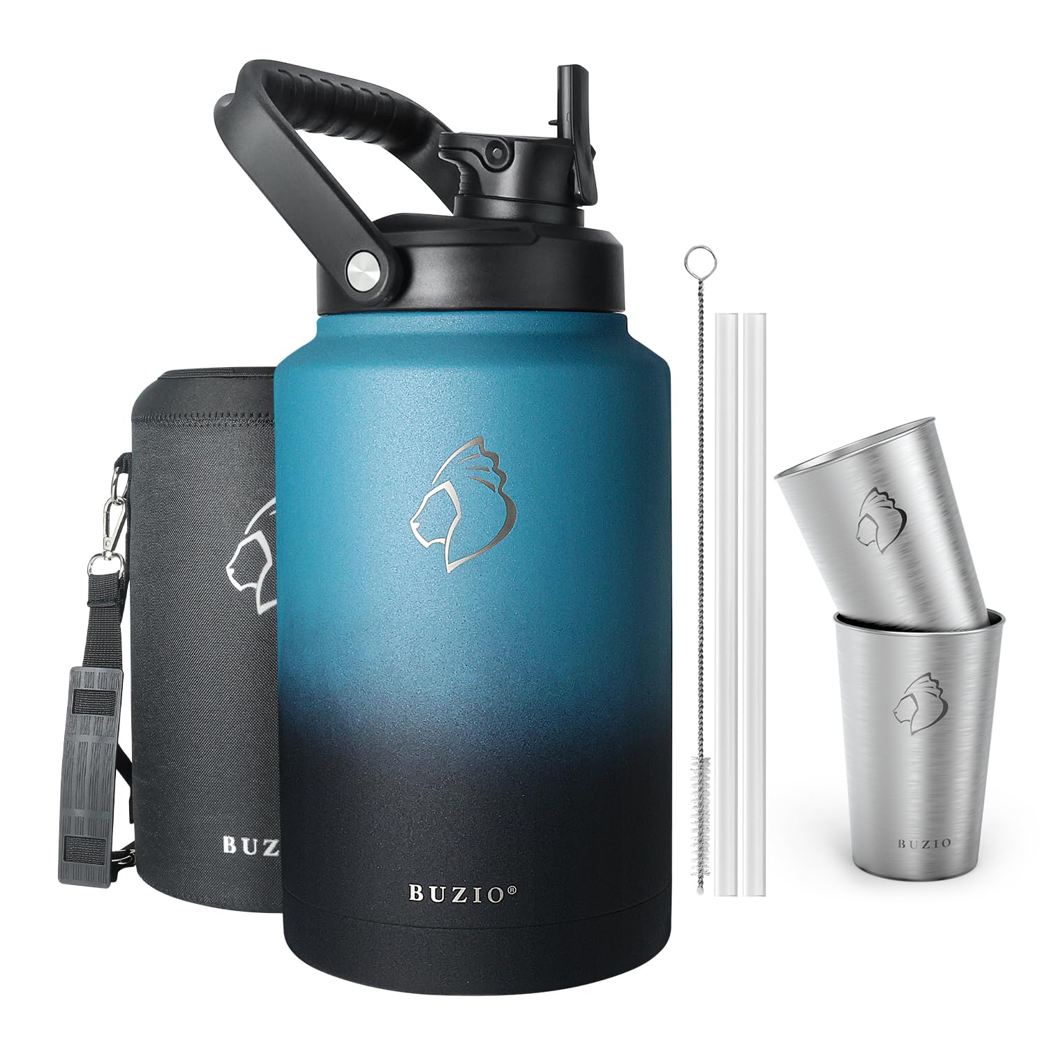BUZIO Gallon Water Bottle, 128 oz Insulated Water Jug with Straw Lid ...
