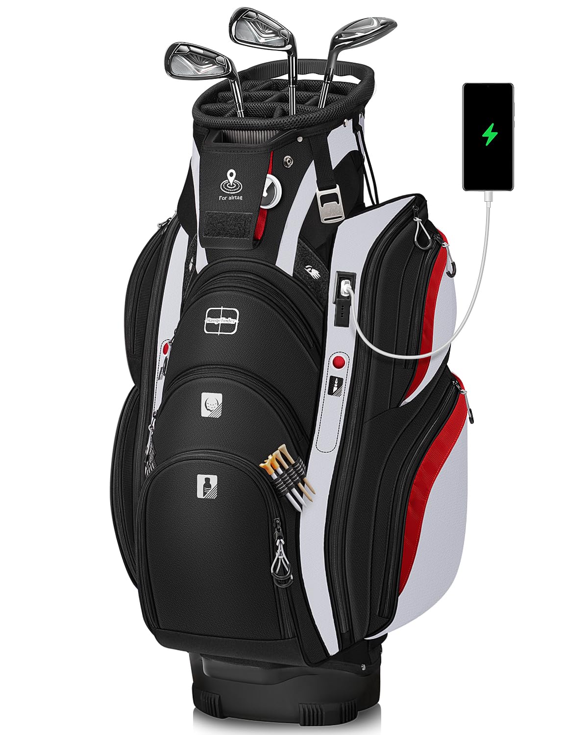 Vancropak Golf Cart Bag, 15 Way Divider Top Golf Bag with USB Charging ...
