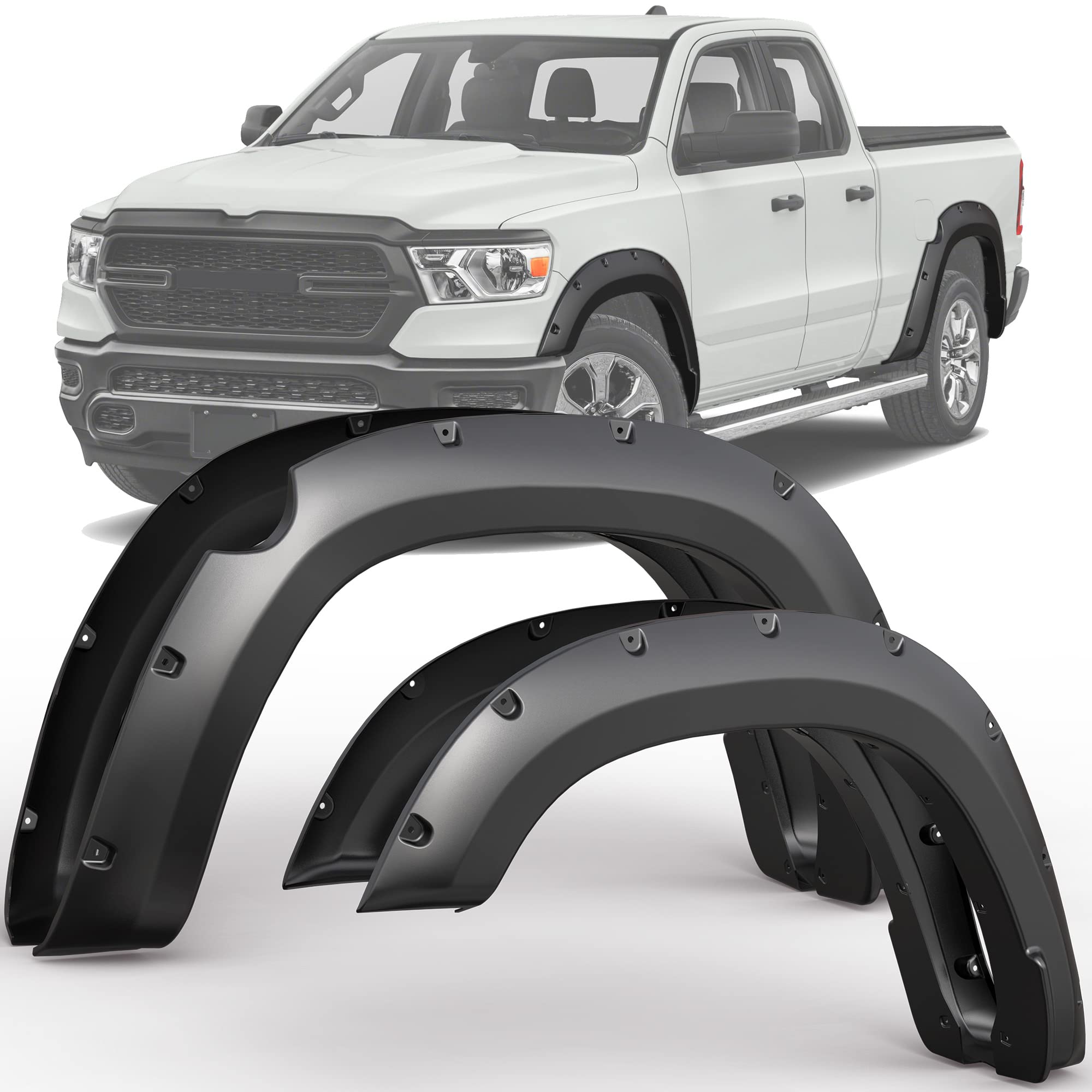 YITAMOTOR Fender Flares, Compatible with 2019-2023 Ram 1500 Double & Crew Cab(Excludes Rebel ...