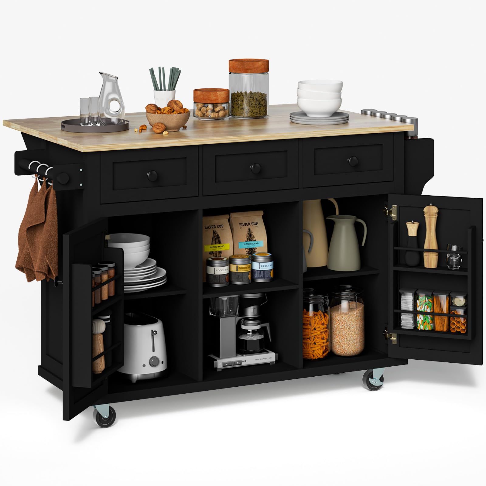 Rovibek Kitchen Island with Drawers and Storage 53 in Rolling Kitchen ...