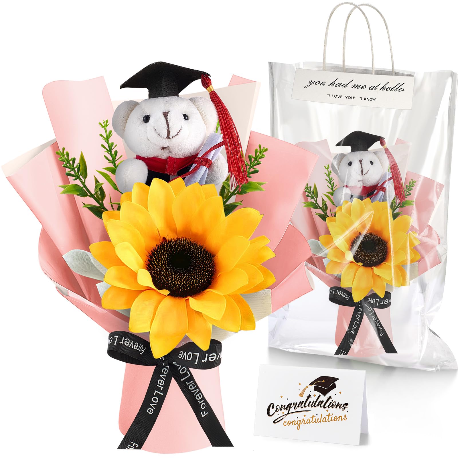Giegxin 3 Pcs Graduation Bear Flower Bouquet Set, 2025 Small Plush ...