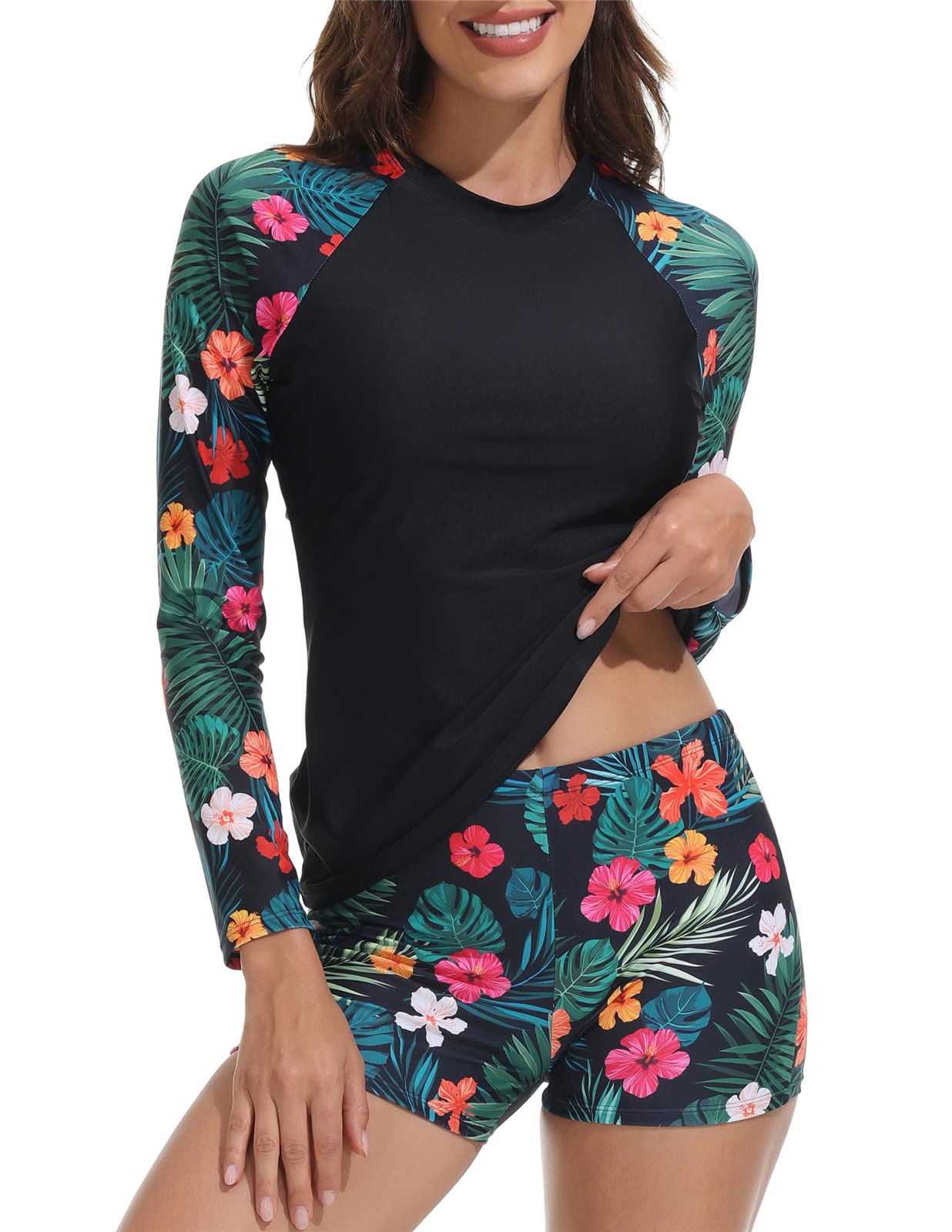Women's Rashguard Long Sleeve Swimsuit Floral Printed UPF 50+ Sun ...