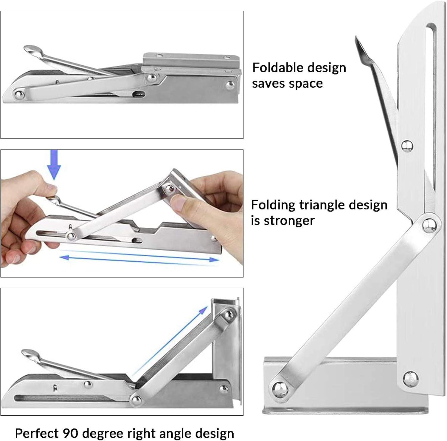 Folding Shelf Bracket 8 Inch, 2 Pack Stainless Steel Folding Bracket ...