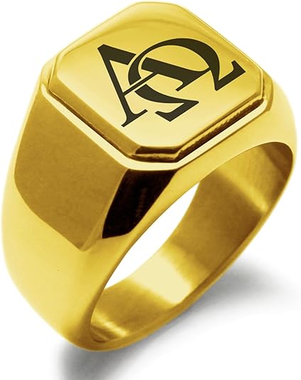 Stainless Steel Alpha & Omega Symbol Square Flat Top Biker Style ...