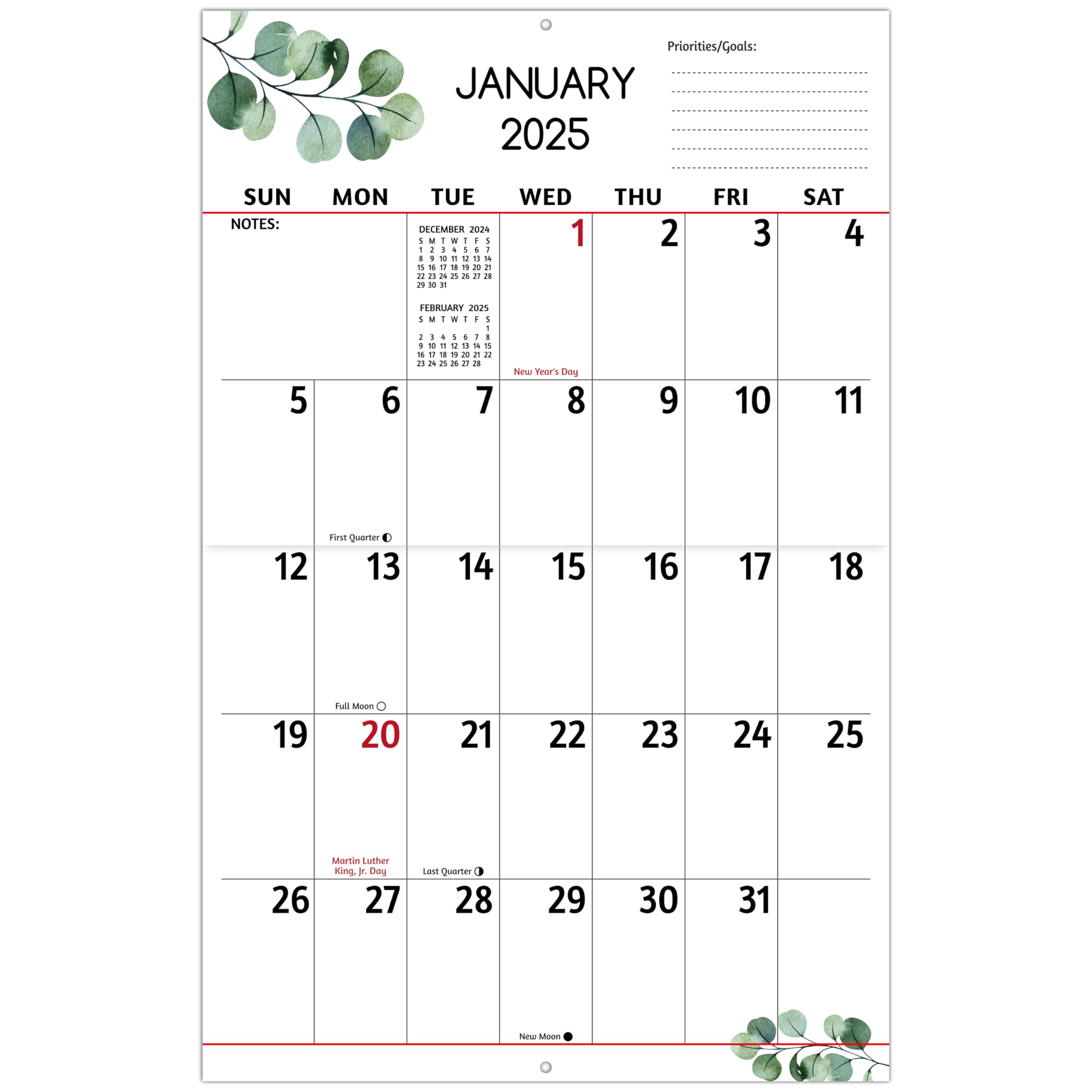 2025 Wall Calendar - Large Print Calendar 2025, 12 Monthly Calendar ...