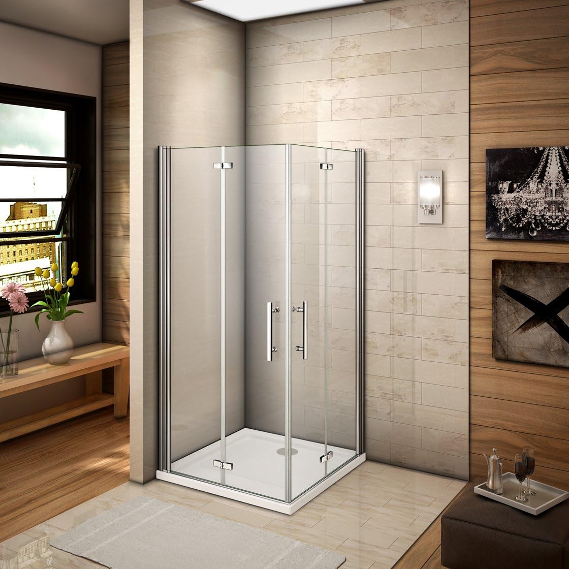 Corner Entry Shower Enclosure Door Cubicle 90 X80 cm Swing Door Flat ...