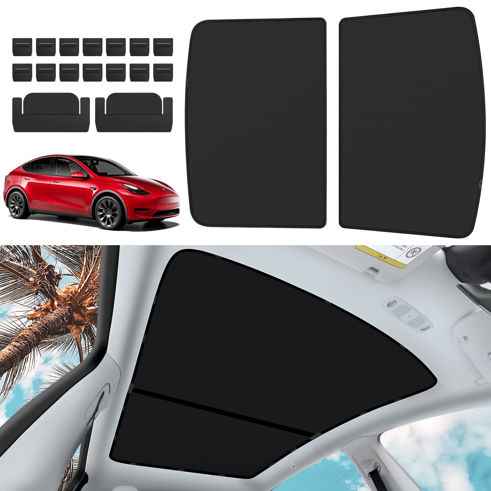 KUNIST Non-Sag Roof Sunshades for Tesla Model Y 2025, Upgraded Foldable ...