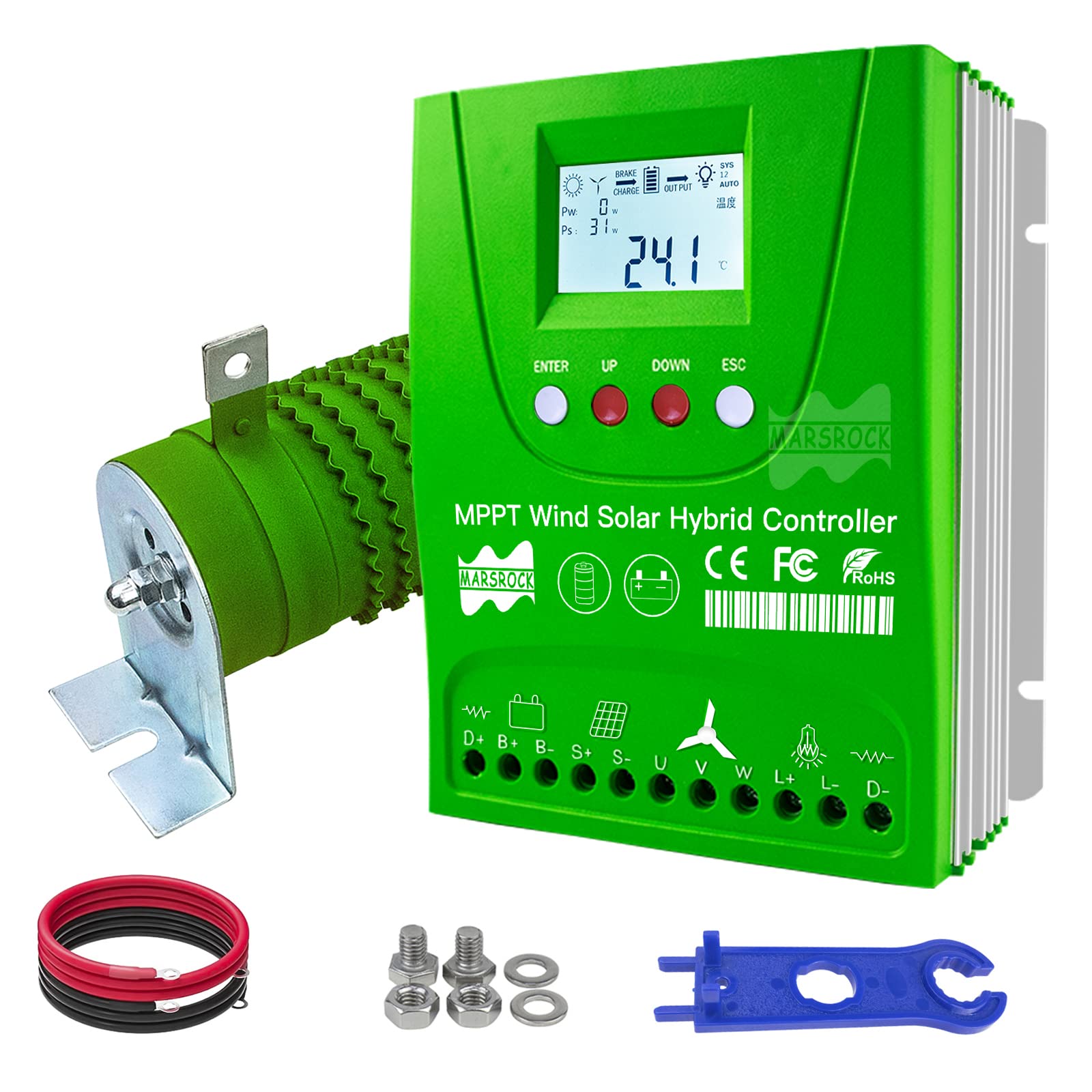 Marsrock 2000W 12V/24V Off Grid MPPT Wind Solar Hybrid Charge Controller,1000W Wind Turbine ...