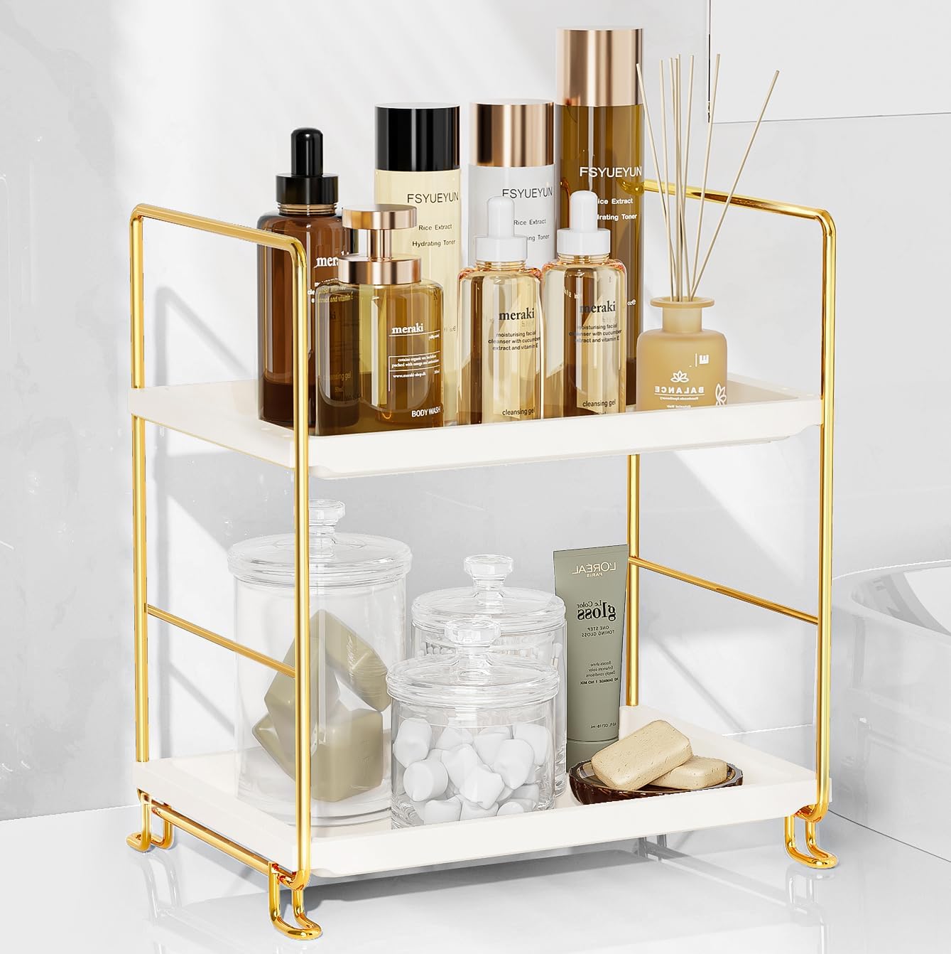 FSyueyun 2-Tier Bathroom Countertop Organizer, Tool-Less Installation ...