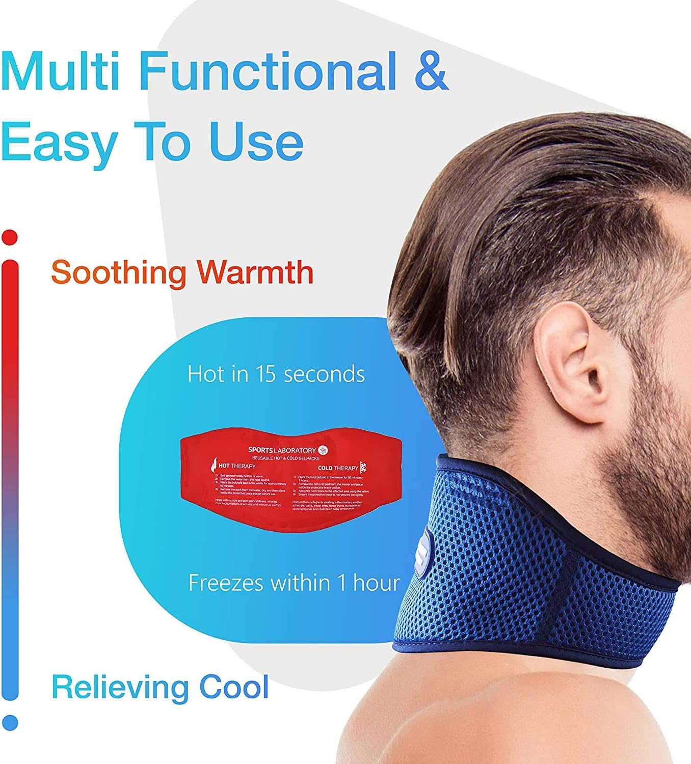 Sports Laboratory Neck Support Brace PRO+ for Neck Pain with Integrated ...