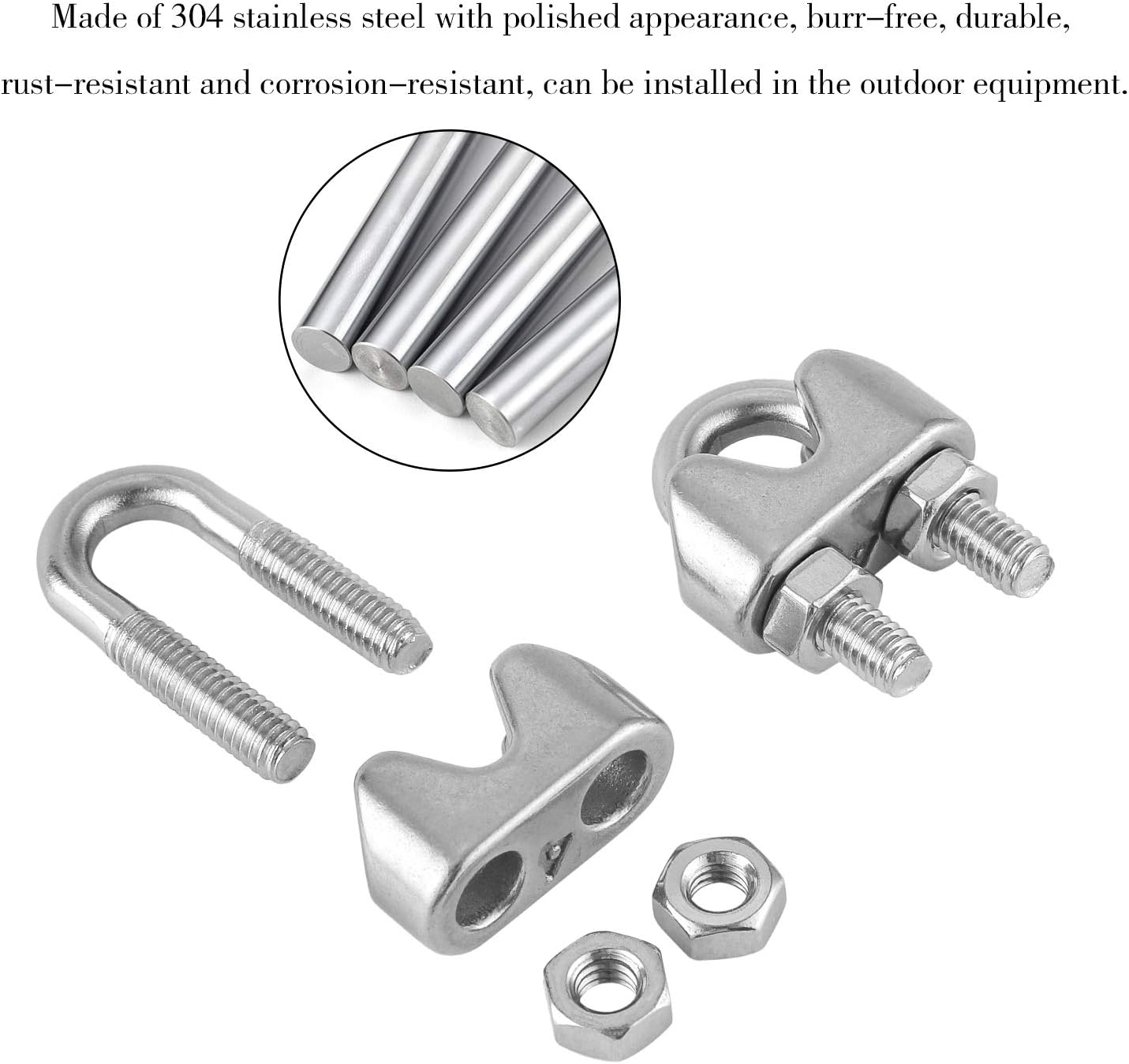 HSEAMALL 18 PCS M5 Wire Rope Clip U Clamp,304 Stainless Steel Cable ...