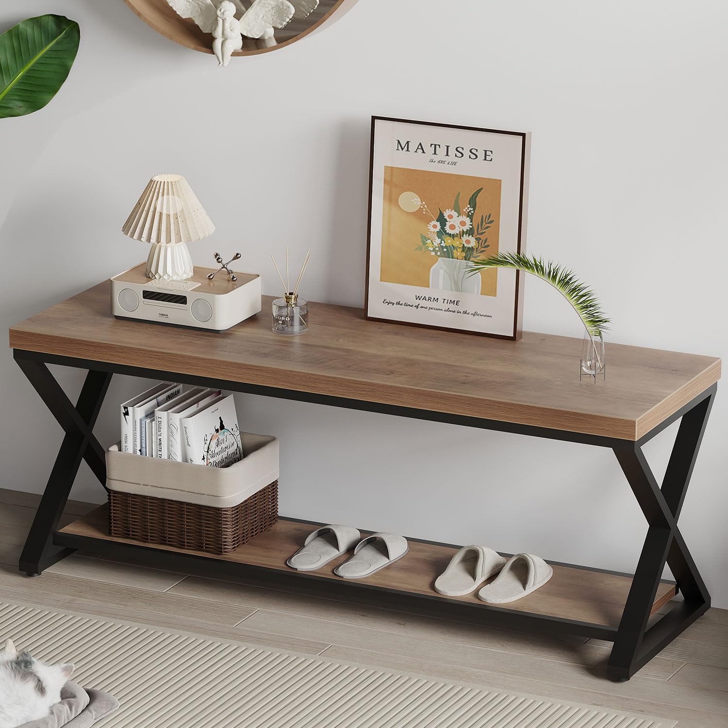 IBF Wood Entryway Bench, Wooden and Metal Bedroom Indoor Bench ...