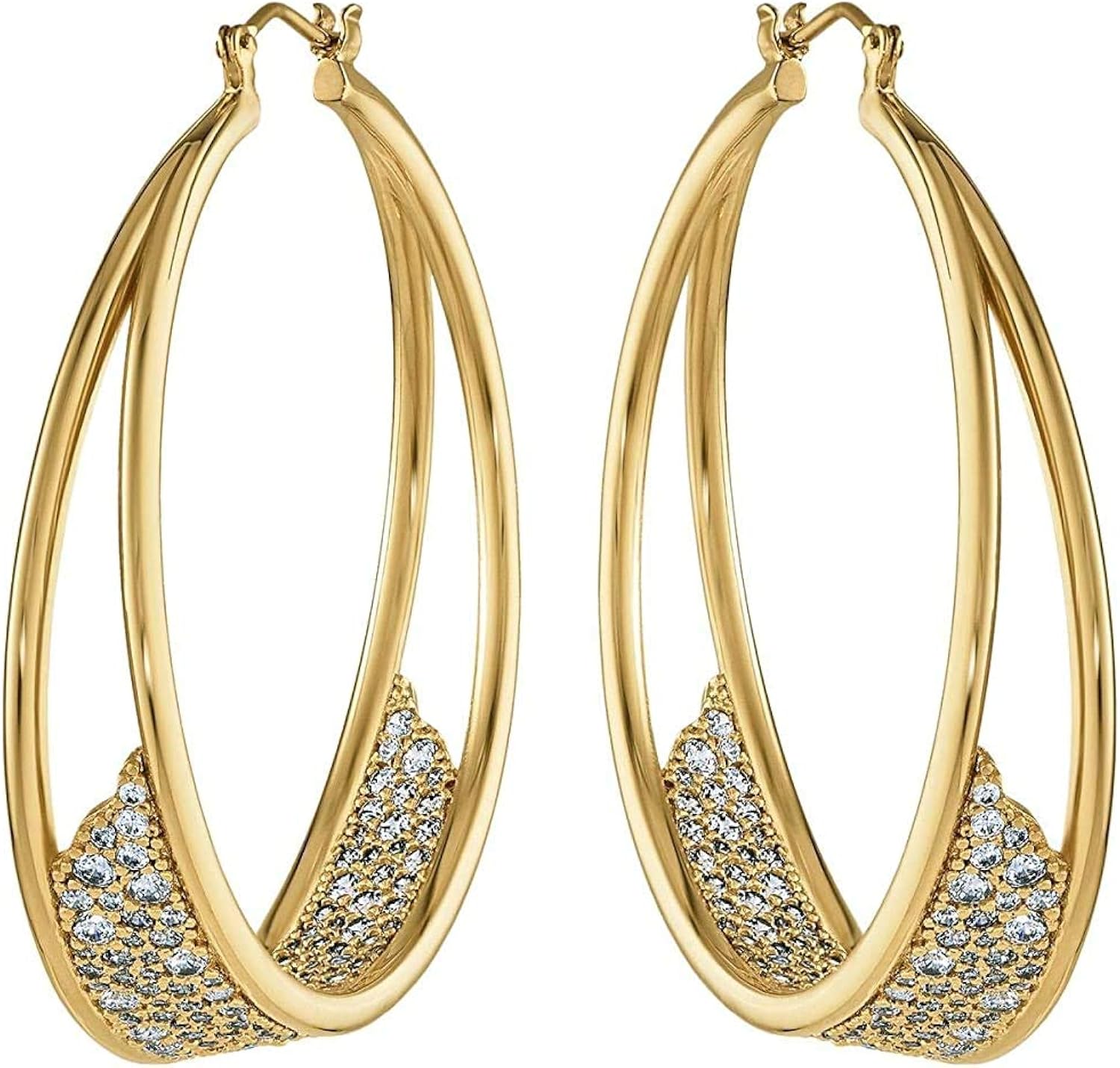 Amazon.com: Swarovski Gilded Treasures Hoops Earrings Cz White One Size ...