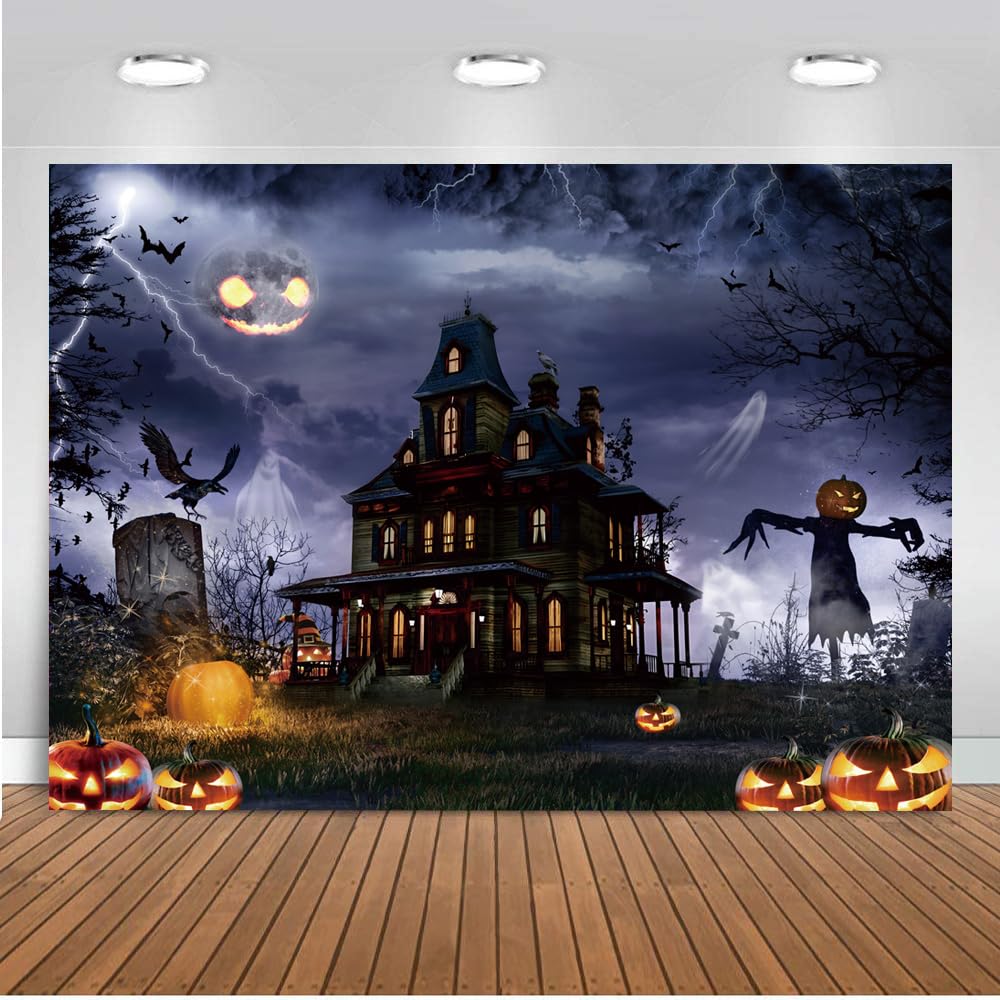 DHXXSC 10X8FT Halloween Backdrop Horror Scarecrow Haunted House Pumpkin ...