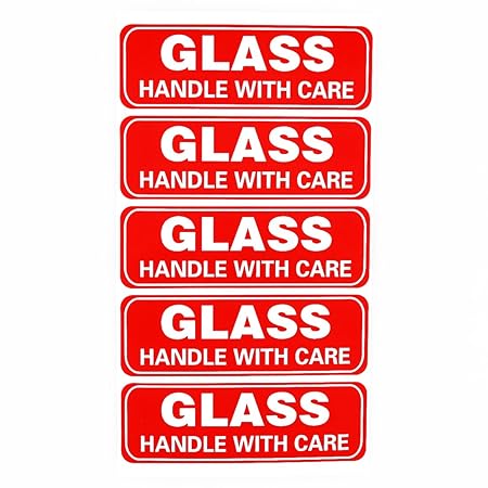 100 1x3" Glass Handle with Care Sticker Fragile Glass Labels Printable ...
