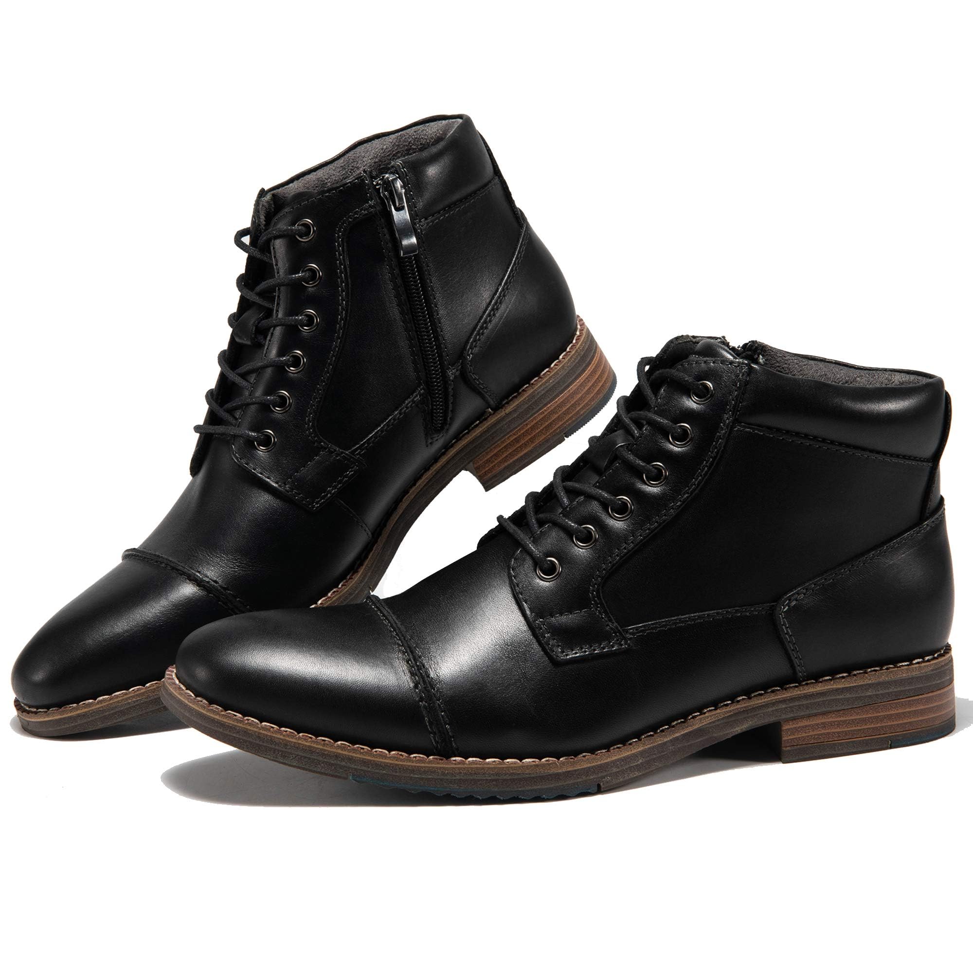 Arkbird Mens Oxford Leather Dress Boots Classic Cap Toe Side Zip Mid ...