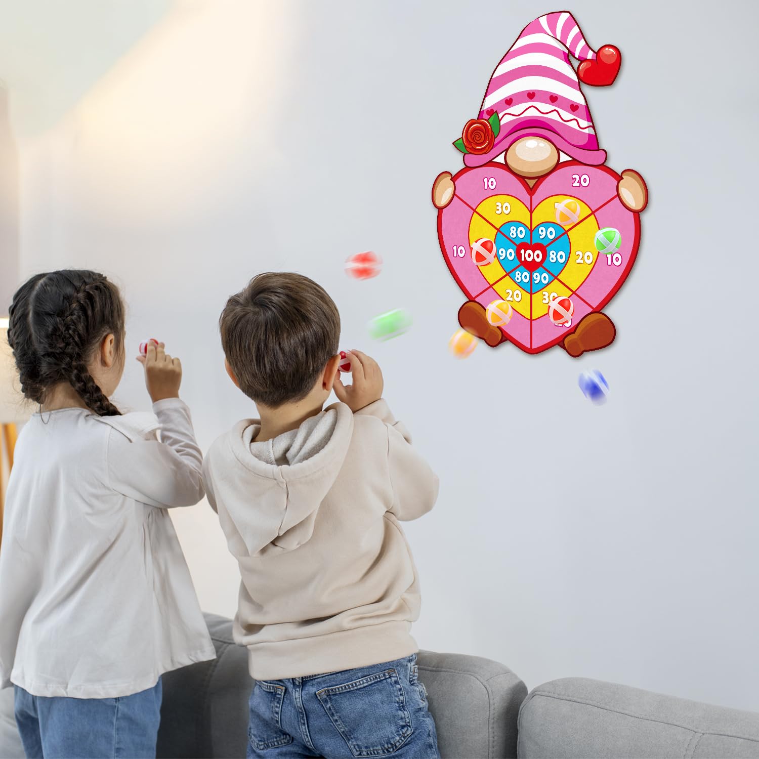 Valentine Gift For Kids, Pink Cartoon Dwarf Dart Board With 12 Sticky ...