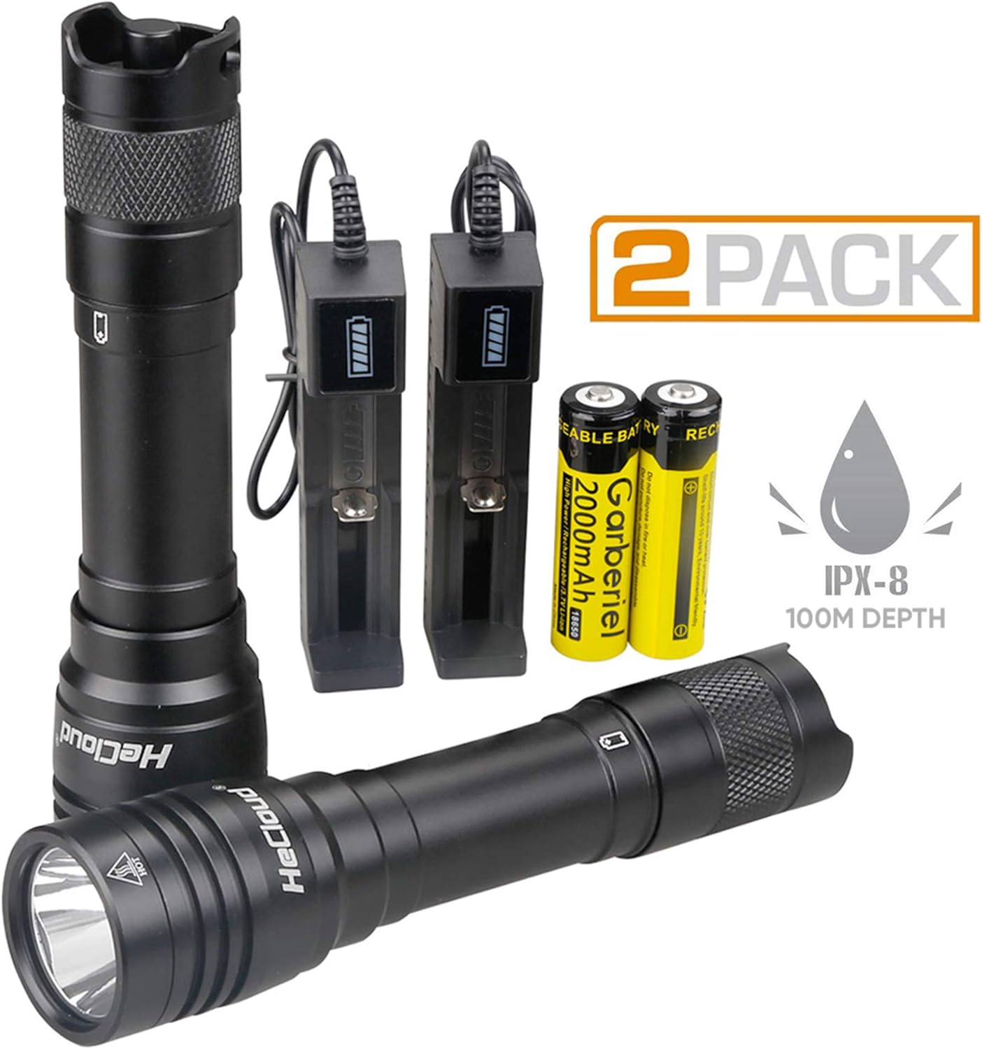 HECLOUD 2 Packs Professional Scuba Diving Flashlight IPX8 Water ...