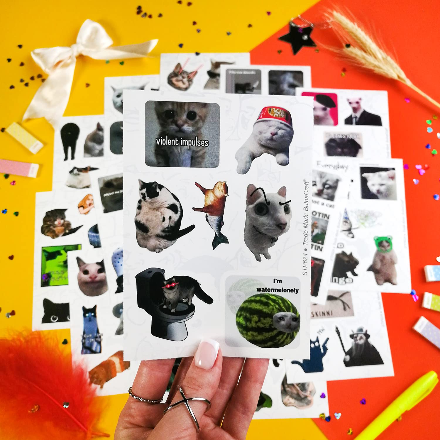 Mua 100Pcs Cat Meme Stickers - Funny Cat Stickers, Crying Cat Meme, Sad ...