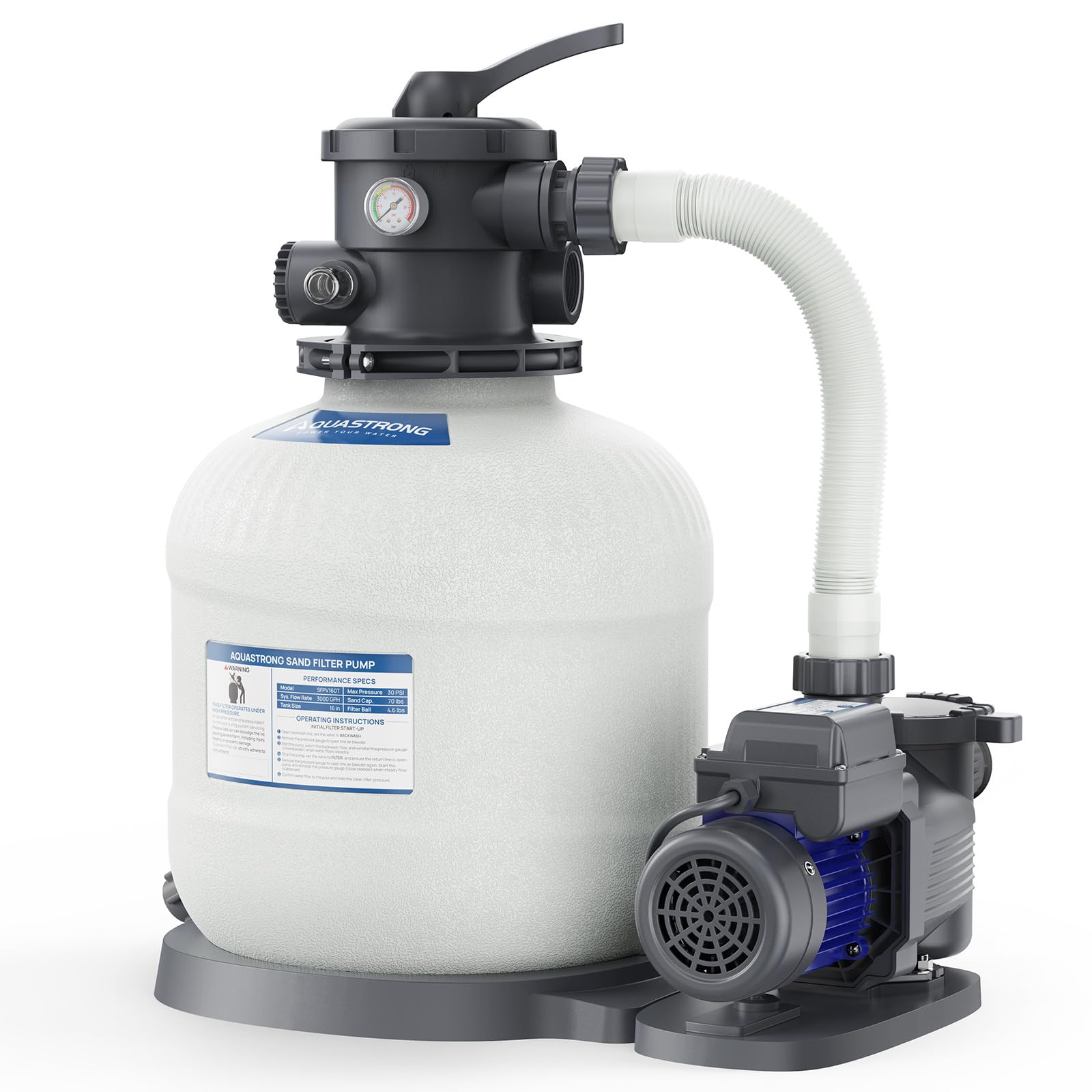 AQUASTRONG 16in Sand Filter Pump for Above Ground Pool with Timer, 3/4 ...