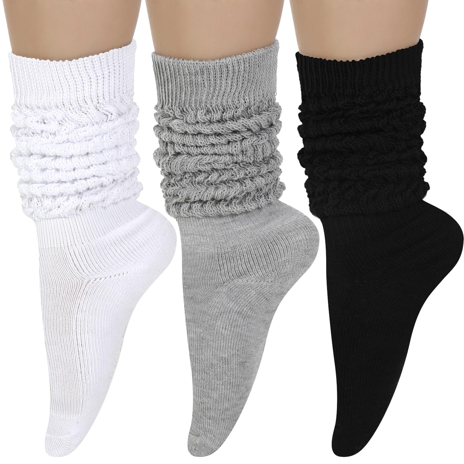 Geyoga 3 Pairs Slouch Socks Scrunch Cotton Knit Boot Soft Long Winter ...