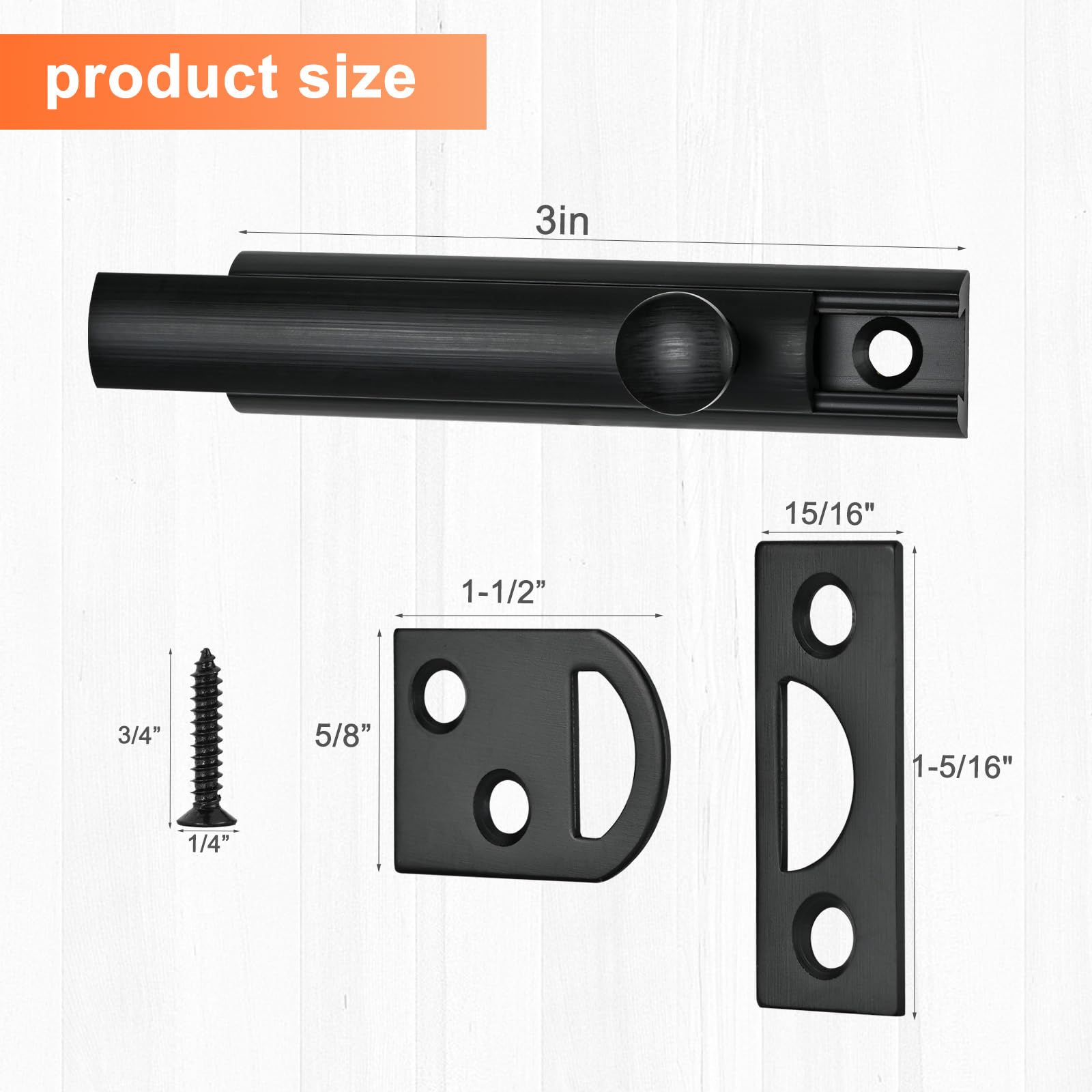 KOVOSCH Solid Brass Surface Bolt 3 Inch, Heavy Duty Concealed Slide Surface Door Bolt, Black on ...