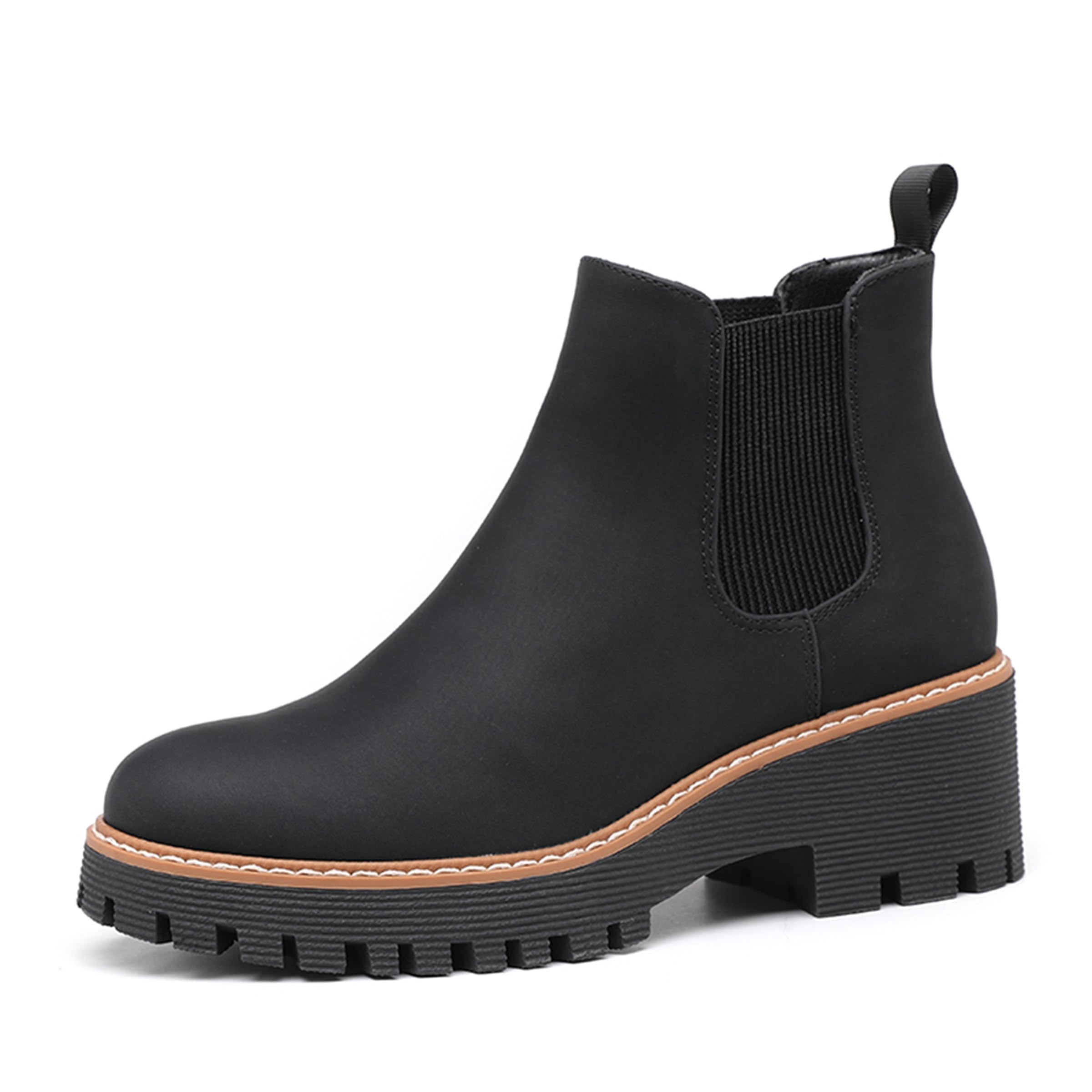 DECARSDZ Womens Black Chunky Platform Chelsea Boot With Elastic Low ...
