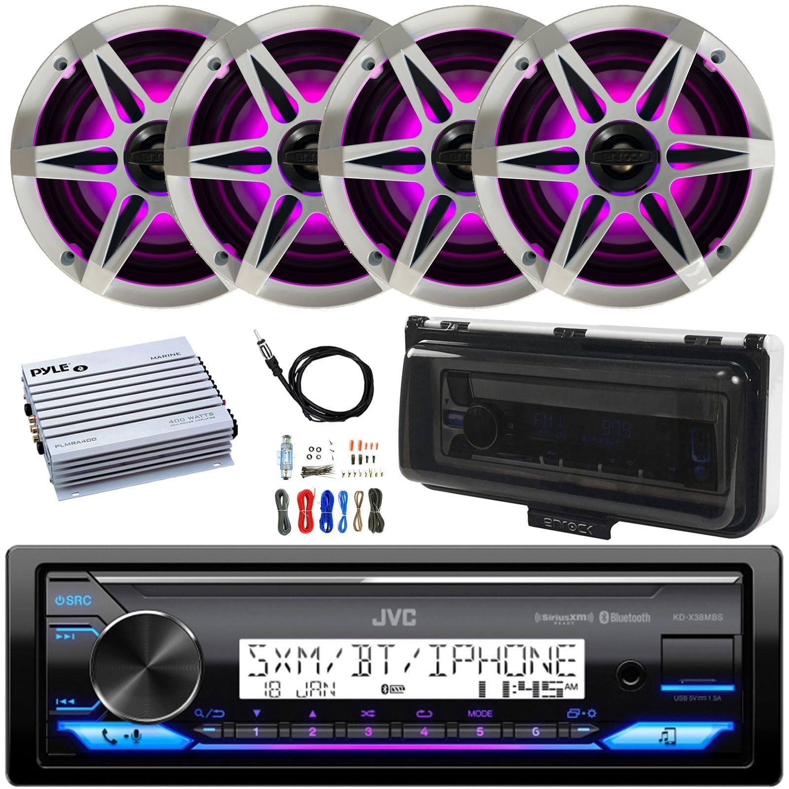 In-Dash Single Din Marine Bluetooth Usb/Aux Receiver, 4x 6.5" White ...