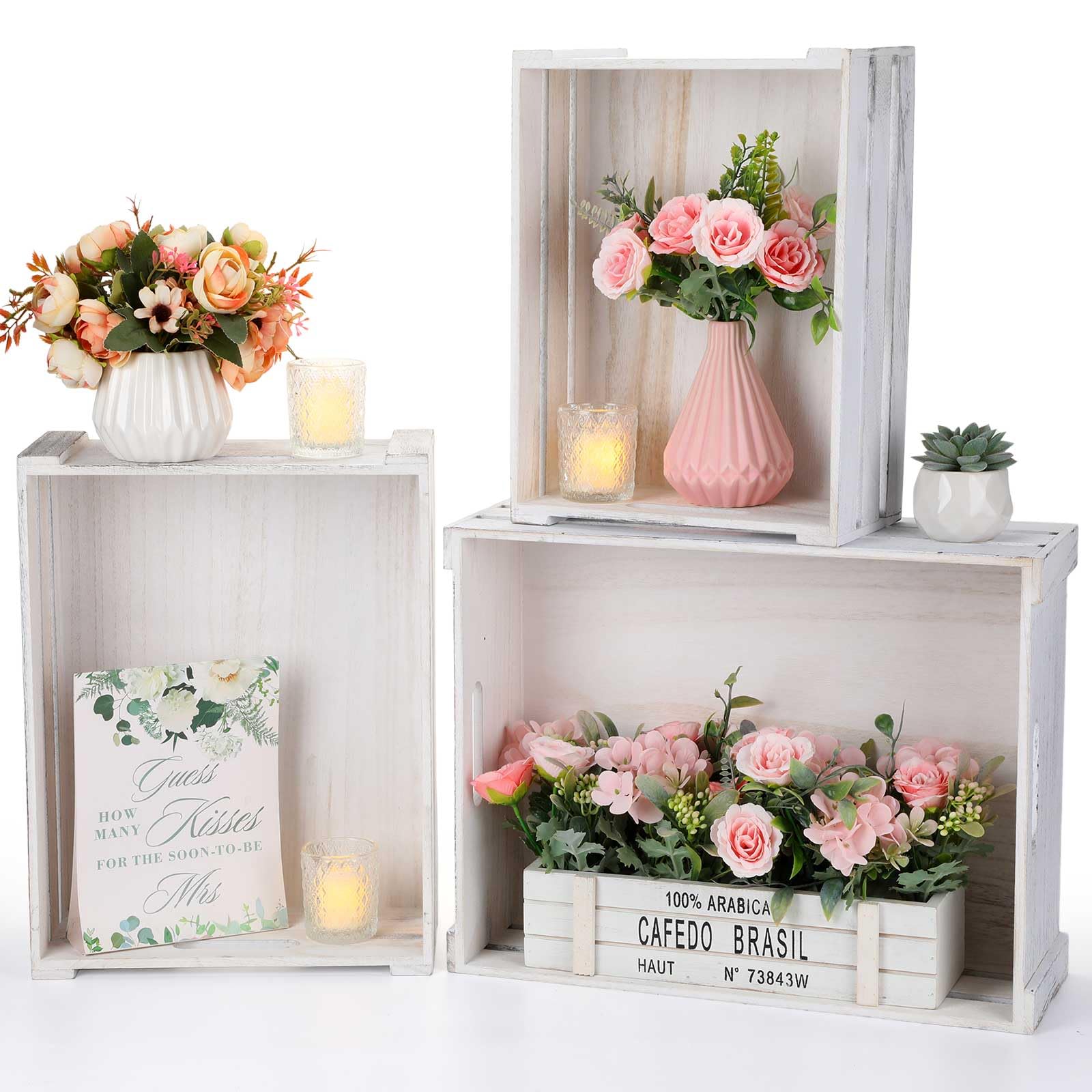 CroBlissful 3 Pcs Decorative Wood Crate Nesting Storage Crates Rustic ...