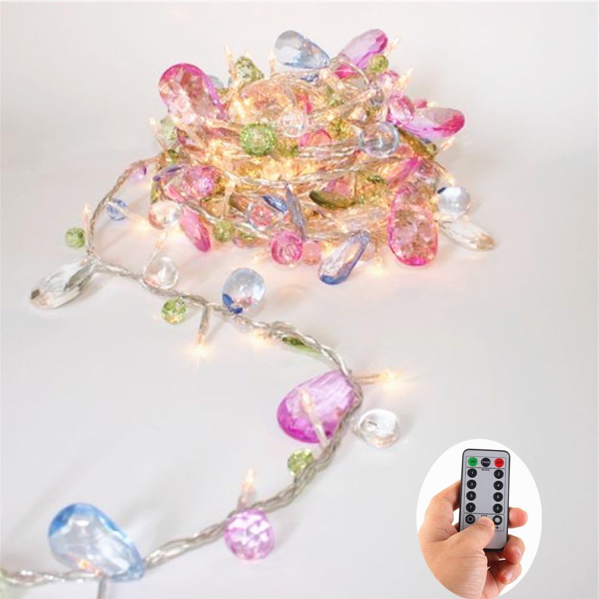 Colorful Jewels Fairy Lights String LED with Remote Battery Operated-8 ...
