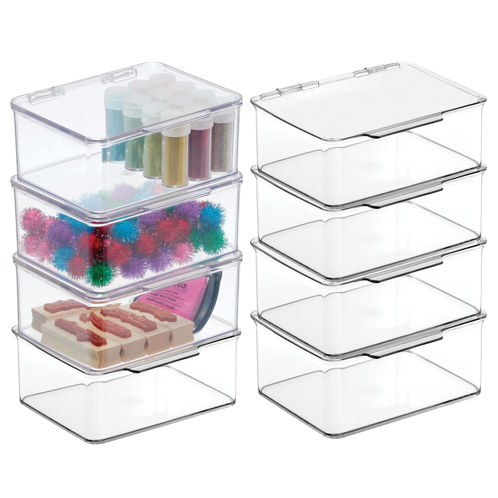 mDesign Plastic Craft Room Stackable Storage Organizer Box Containers ...