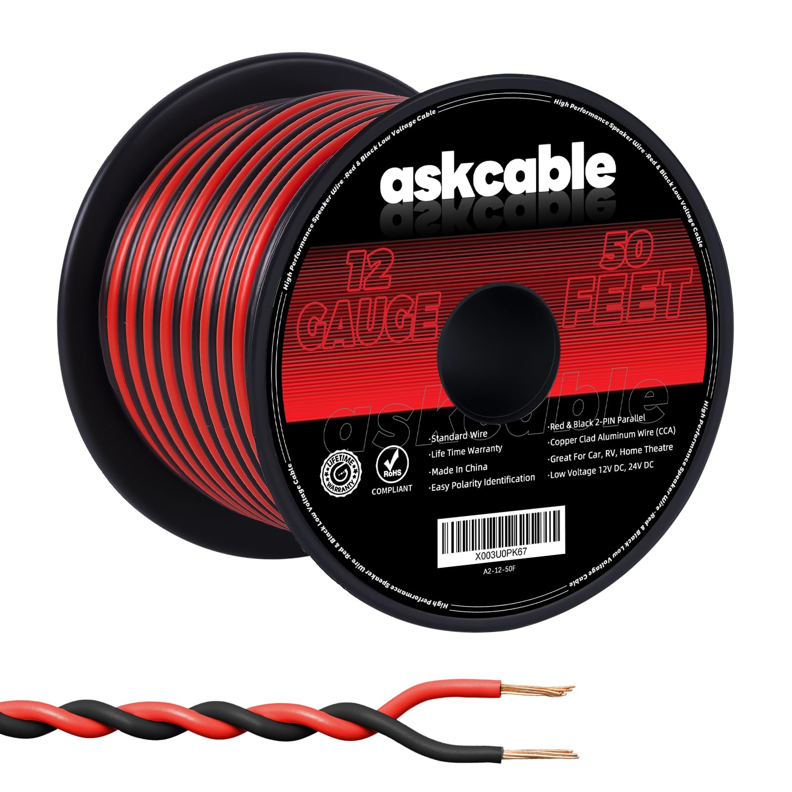 Mua 12 Gauge 50 Feet Speaker Wire Cable 12AWG Speaker Wire 2 Conductors ...